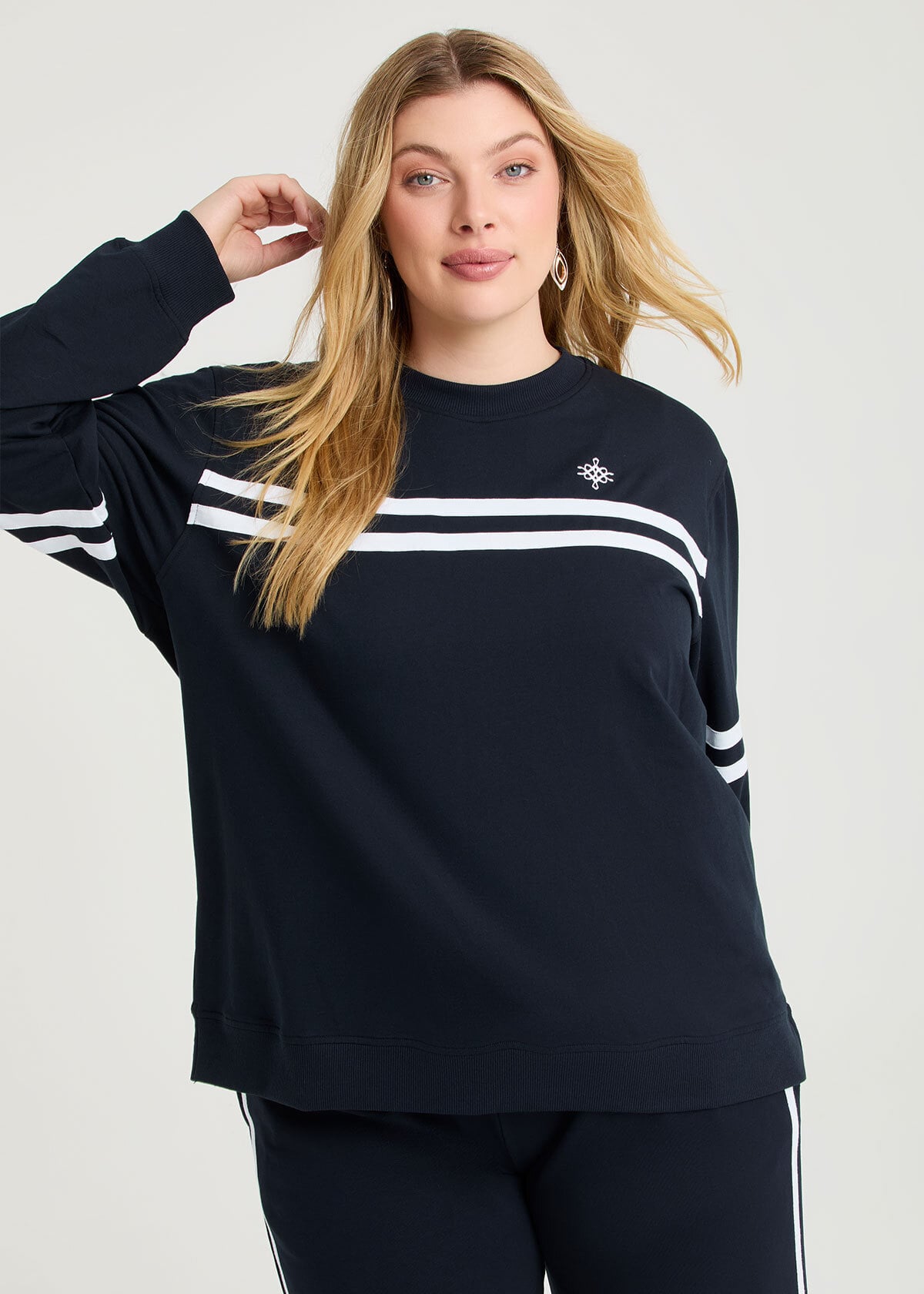 Shop Plus Size Cotton Chest Stripe Sweatshirt, Navy | Taking Shape AU
