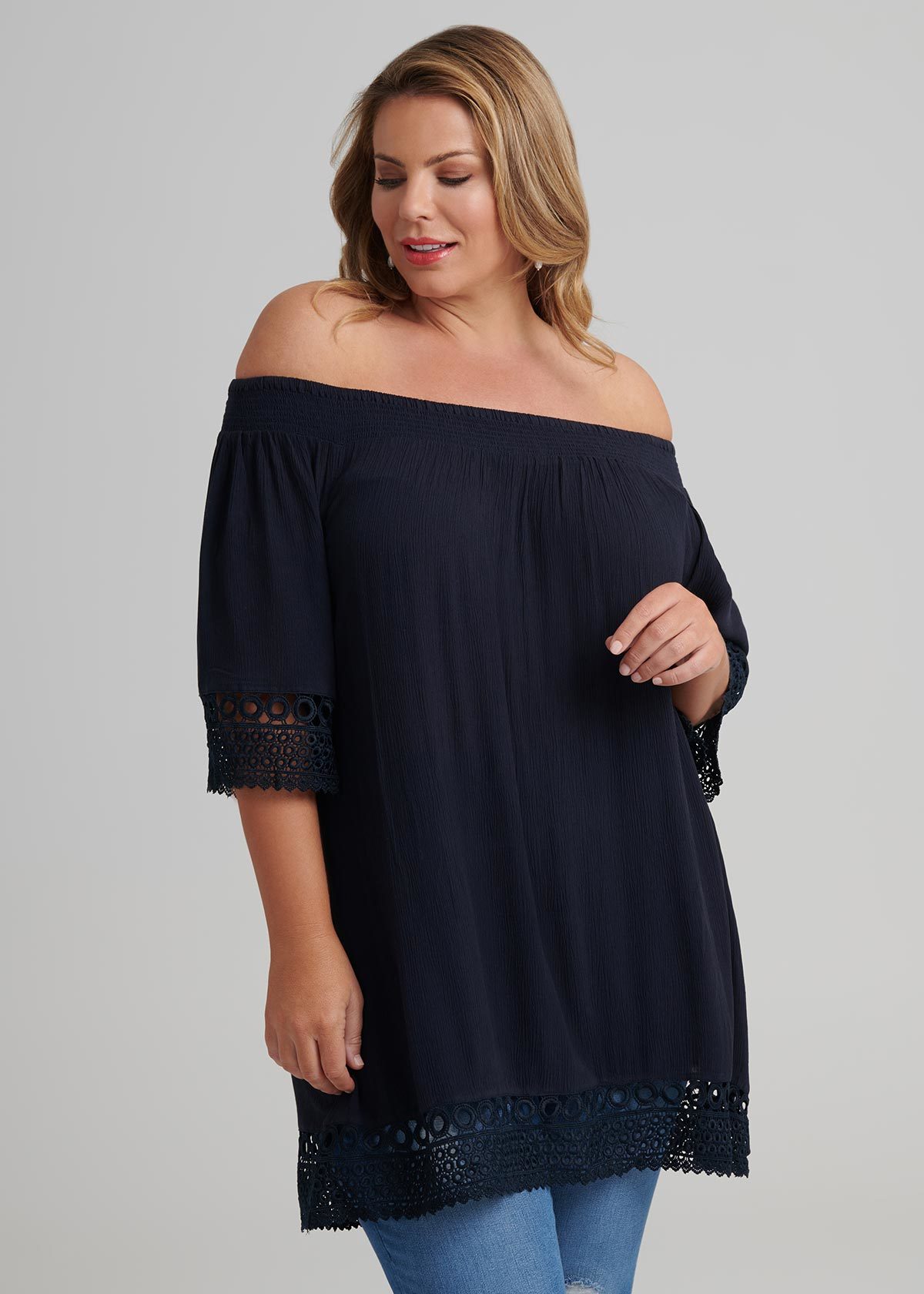 Shop Plus Size Embroidery Tunic in Navy | Taking Shape AU