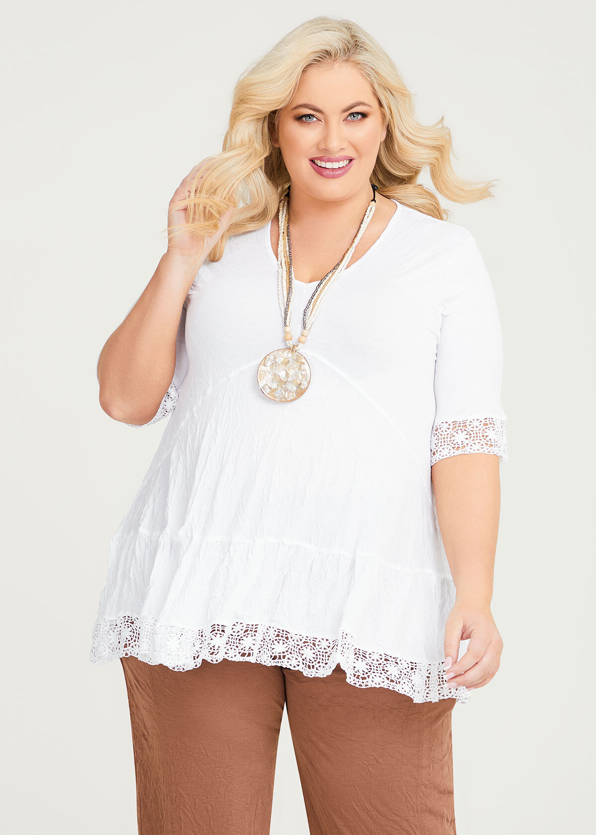 Shop Plus Size Ivy Bamboo & Lace Crush Top, White | Taking Shape AU