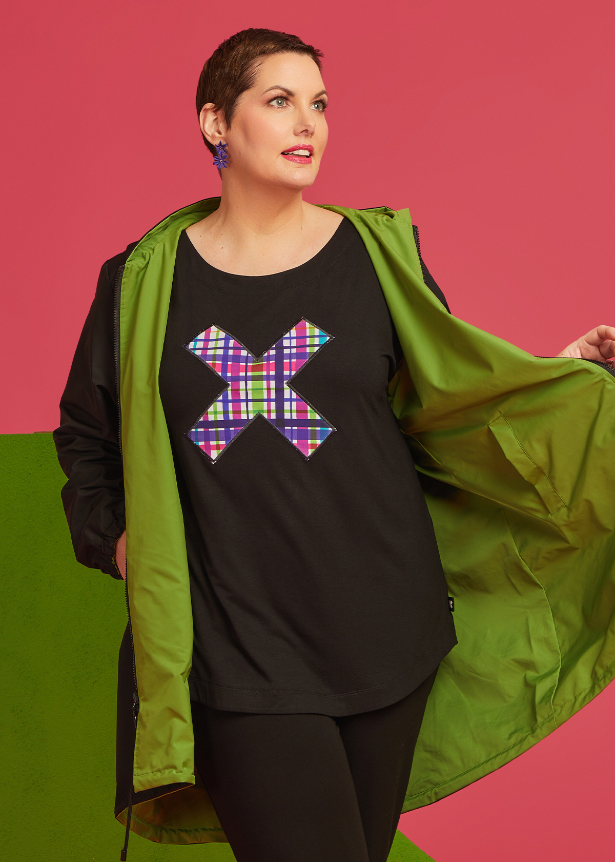 Shop Plus Size Natural Check X Top in Black | Taking Shape UK