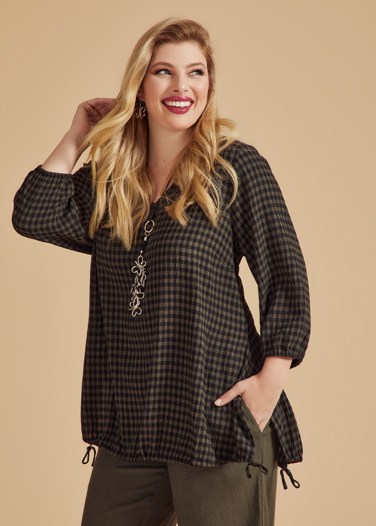 Shop Plus Size Natural Erba Check Tunic, Multi | Taking Shape AU