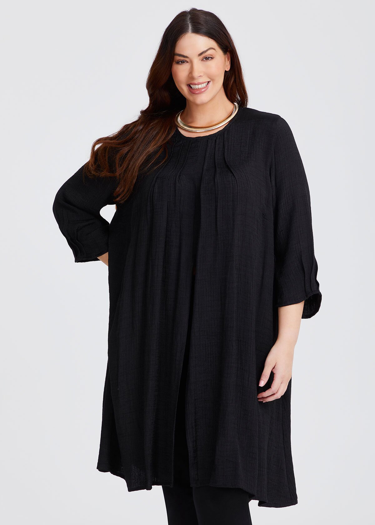 Shop Plus Size Amber Crinkle Split Front Tunic, Black | Taking Shape NZ