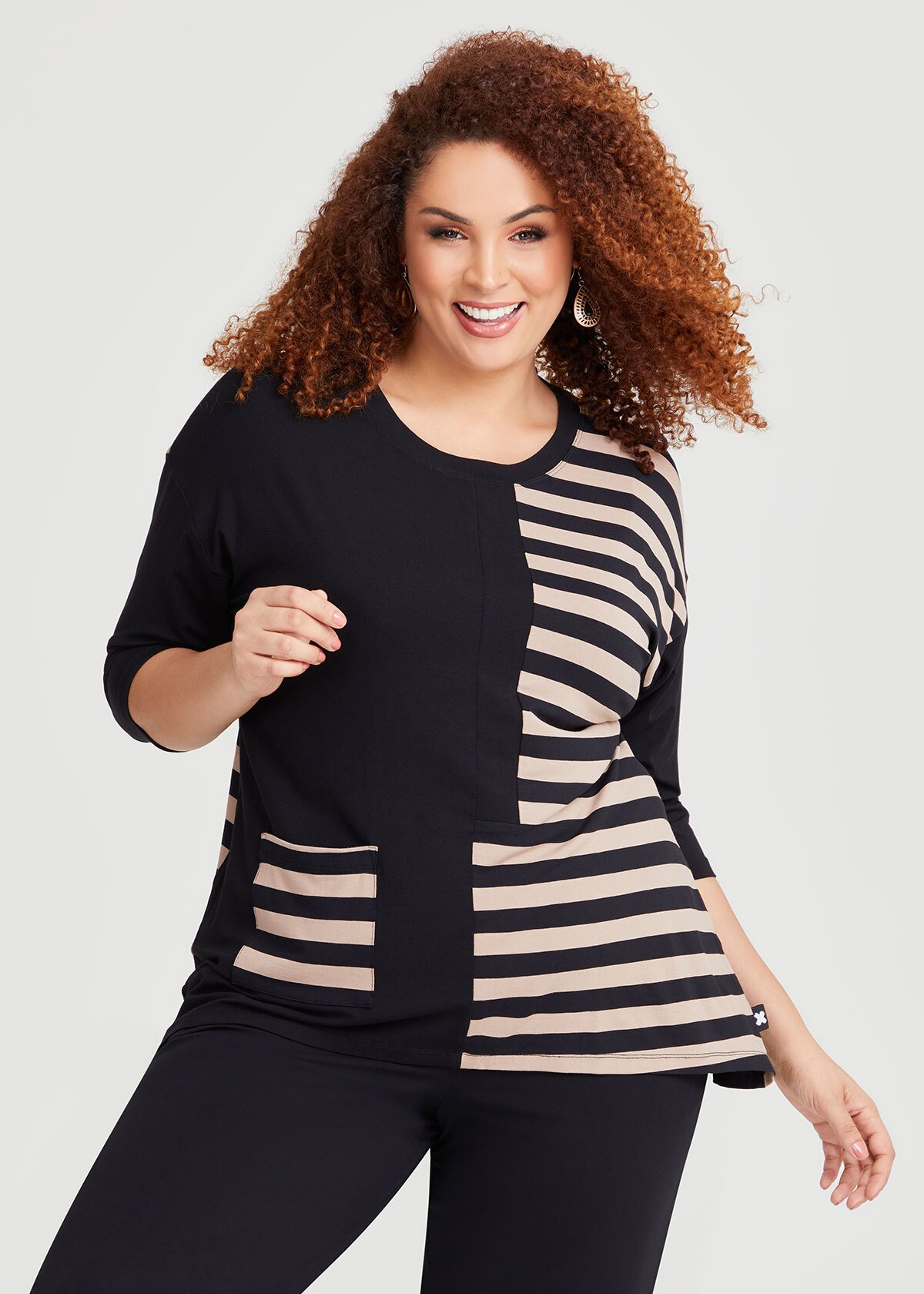 Shop Plus Size Natural Neutral Stripe Top, Multi | Taking Shape AU