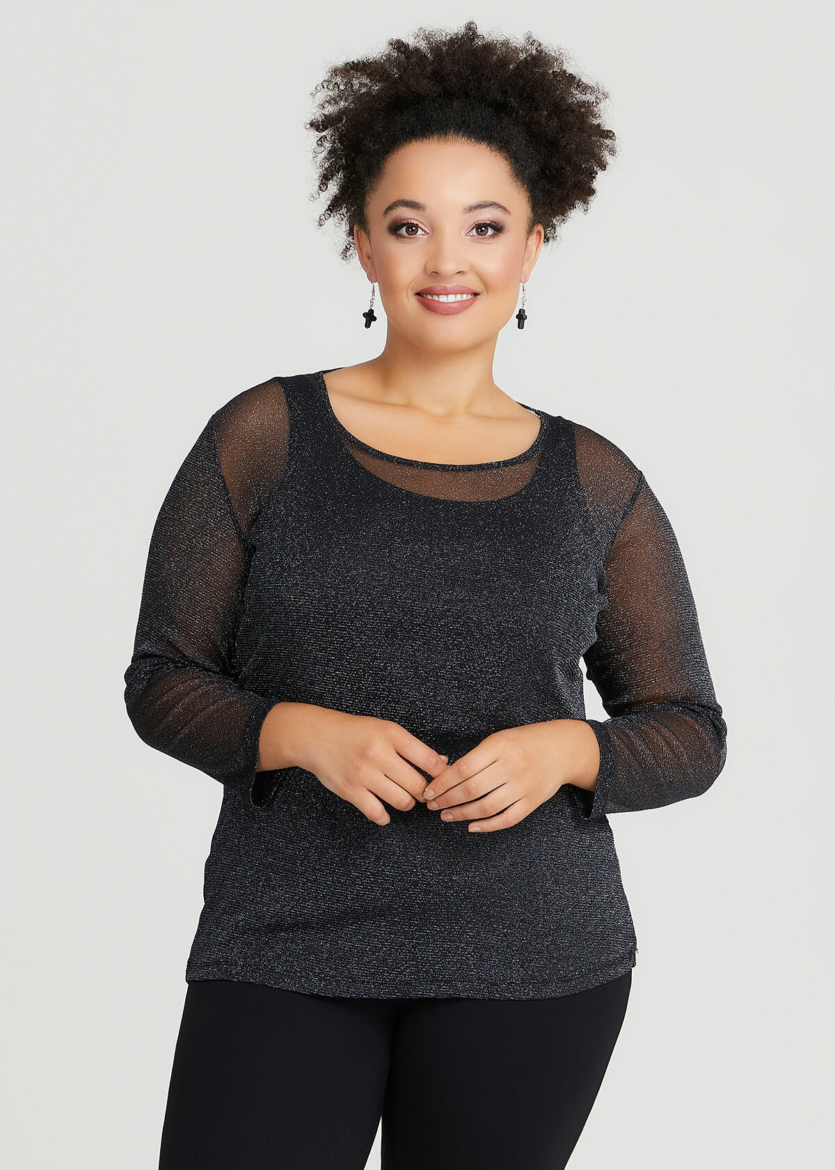 Shop Plus Size Mesh Sparkle Body Top, Black | Taking Shape AU