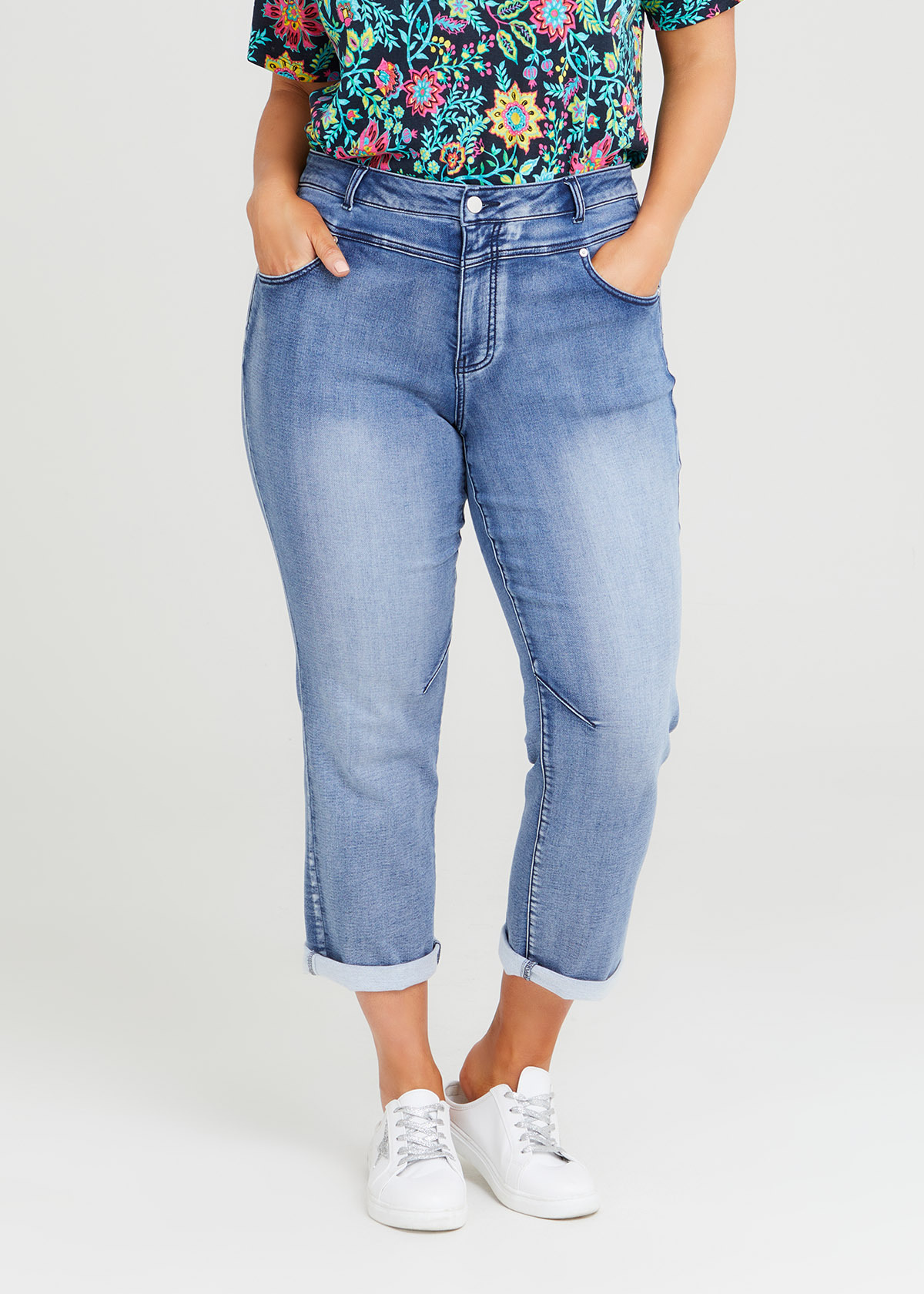 Shop Plus Size Yoke Detail Straight Leg Jean, Blue | Taking Shape UK
