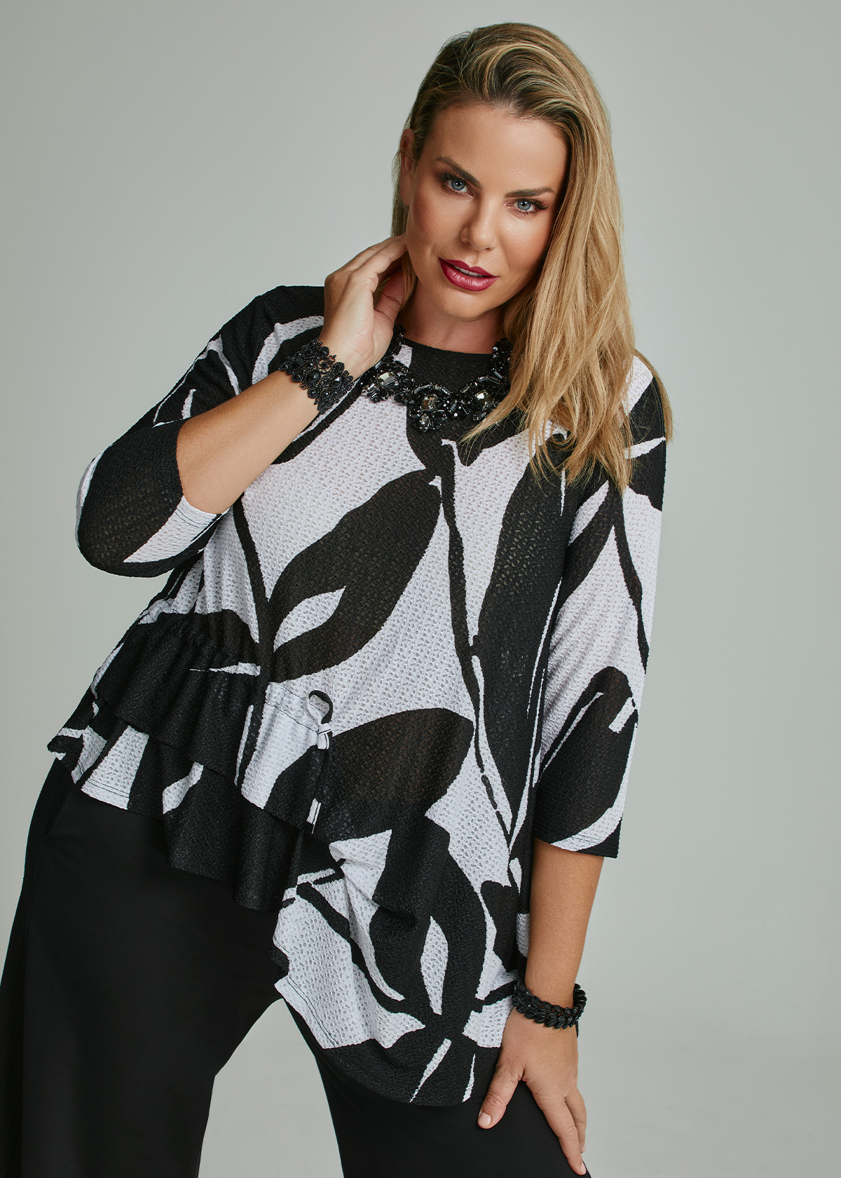 Shop Plus Size Gathered Hem Textured Knit Tunic, Black | Taking Shape AU