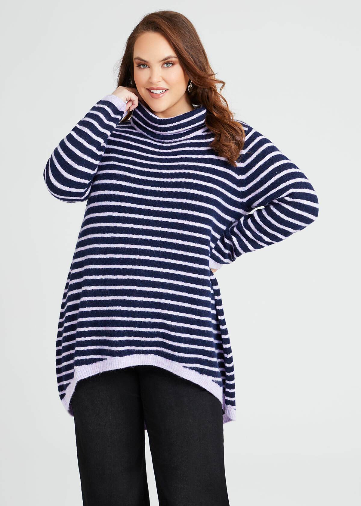 Shop Plus Size High Neck Swing Stripe Jumper, Stripes | Taking Shape AU