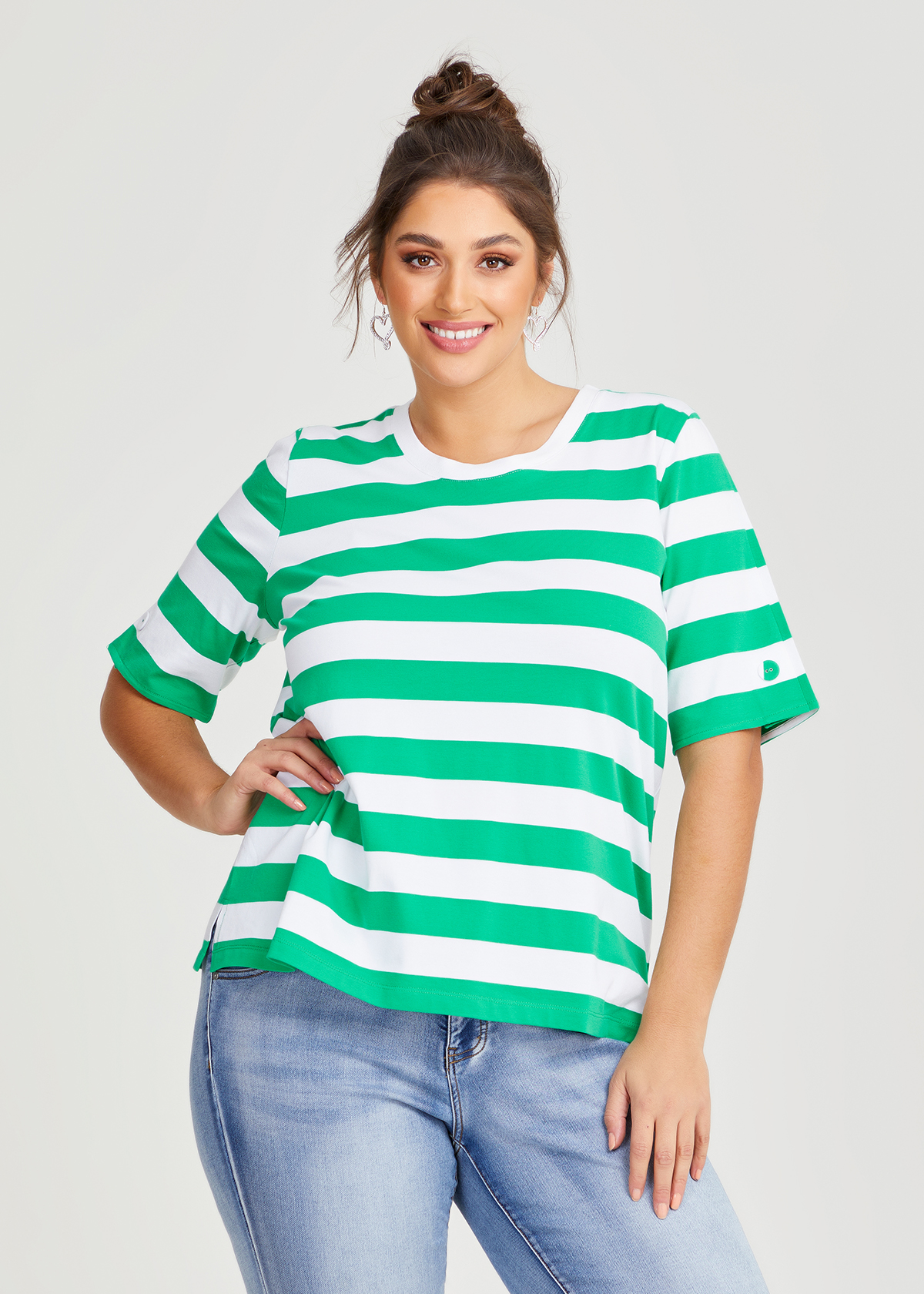 Shop Plus Size Cotton Block Stripe T-shirt, Green | Taking Shape NZ