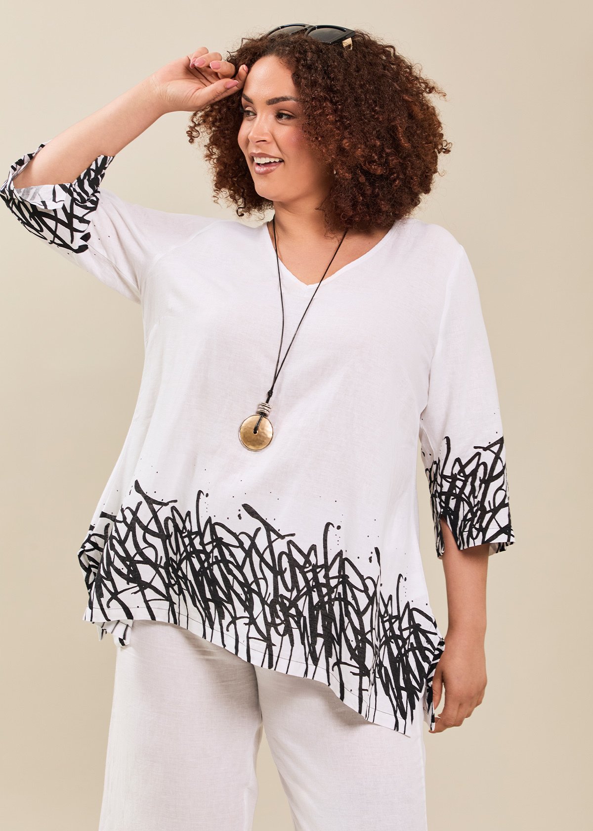 Shop Plus Size Graphic Linen Bamboo Top, Multi | Taking Shape AU