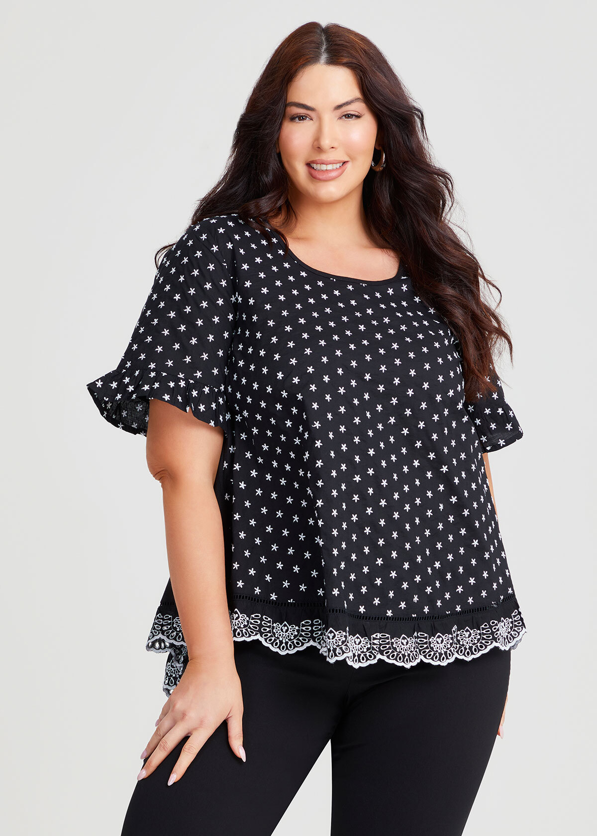 Shop Plus Size Broderie Front Top, Black | Taking Shape AU