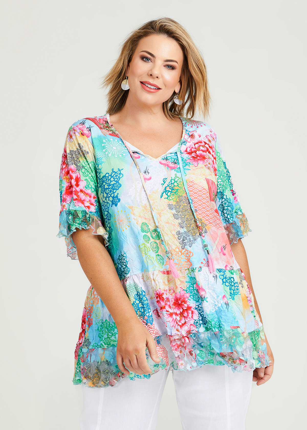 Shop Plus Size Dazzle Boho Lace Tunic, Multi | Taking Shape AU