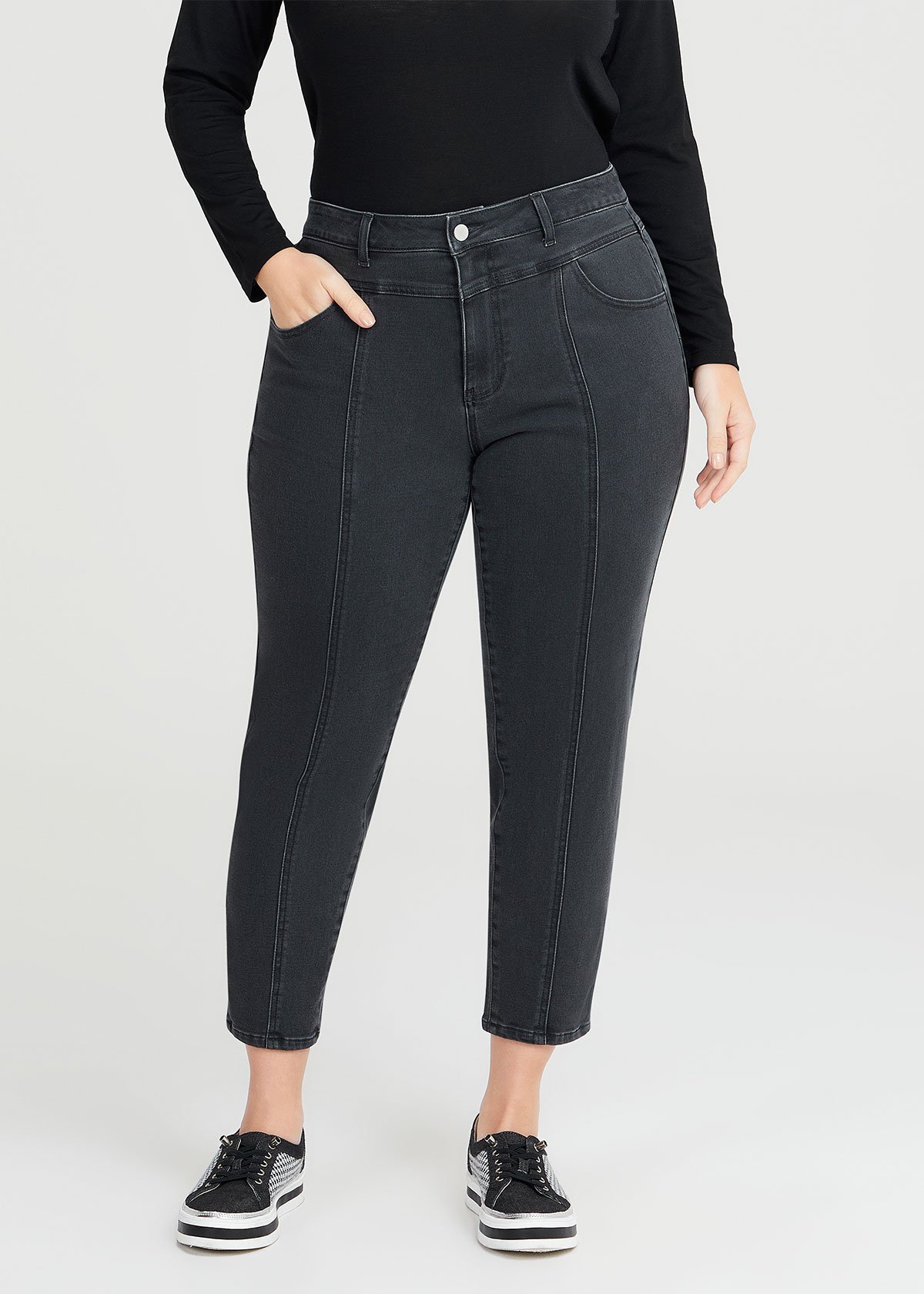 Shop Plus Size Front Seam Straight Leg Jean, Black | Taking Shape AU