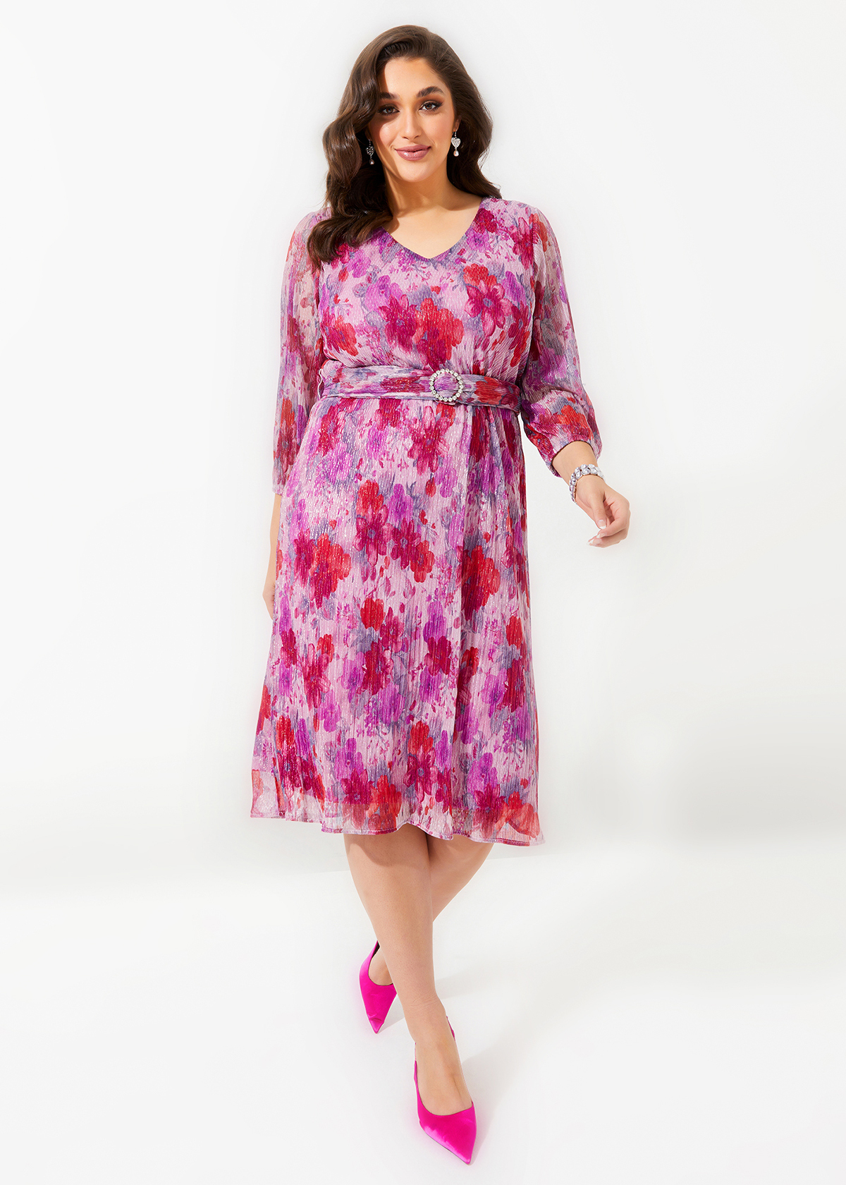Shop Plus Size Blossom Shimmer Midi Dress In Multi Taking Shape Au
