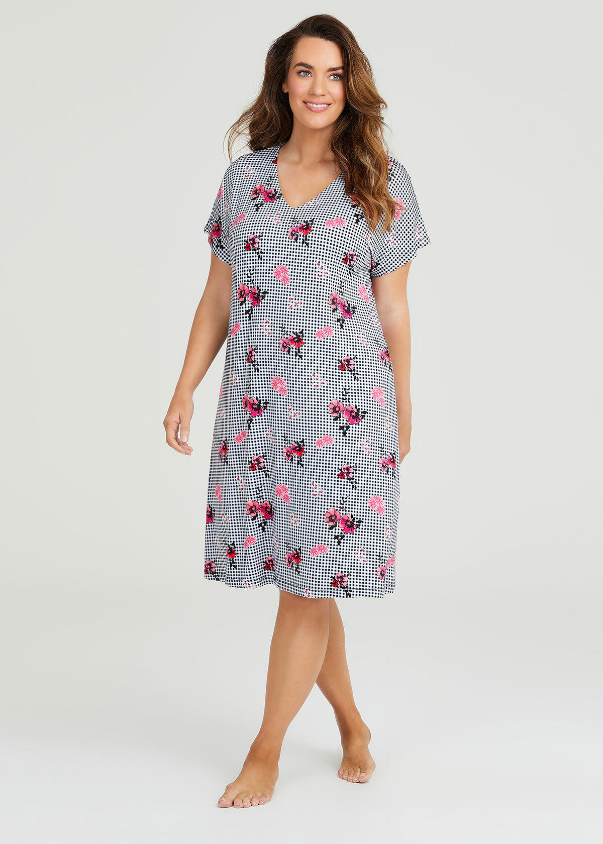 Shop Plus Size Bamboo Gingham Floral Nightie, Multi | Taking Shape AU