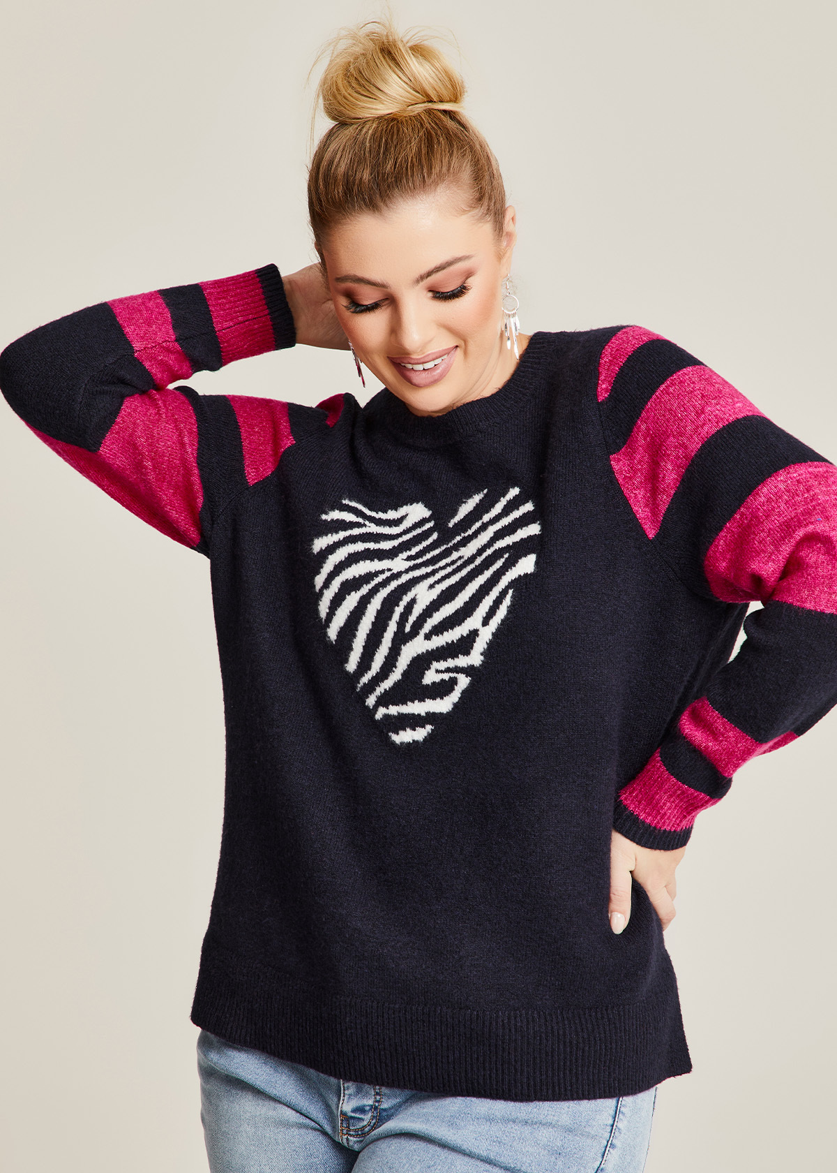 Shop Plus Size Heart Block Stripe Jumper, Blue | Taking Shape NZ