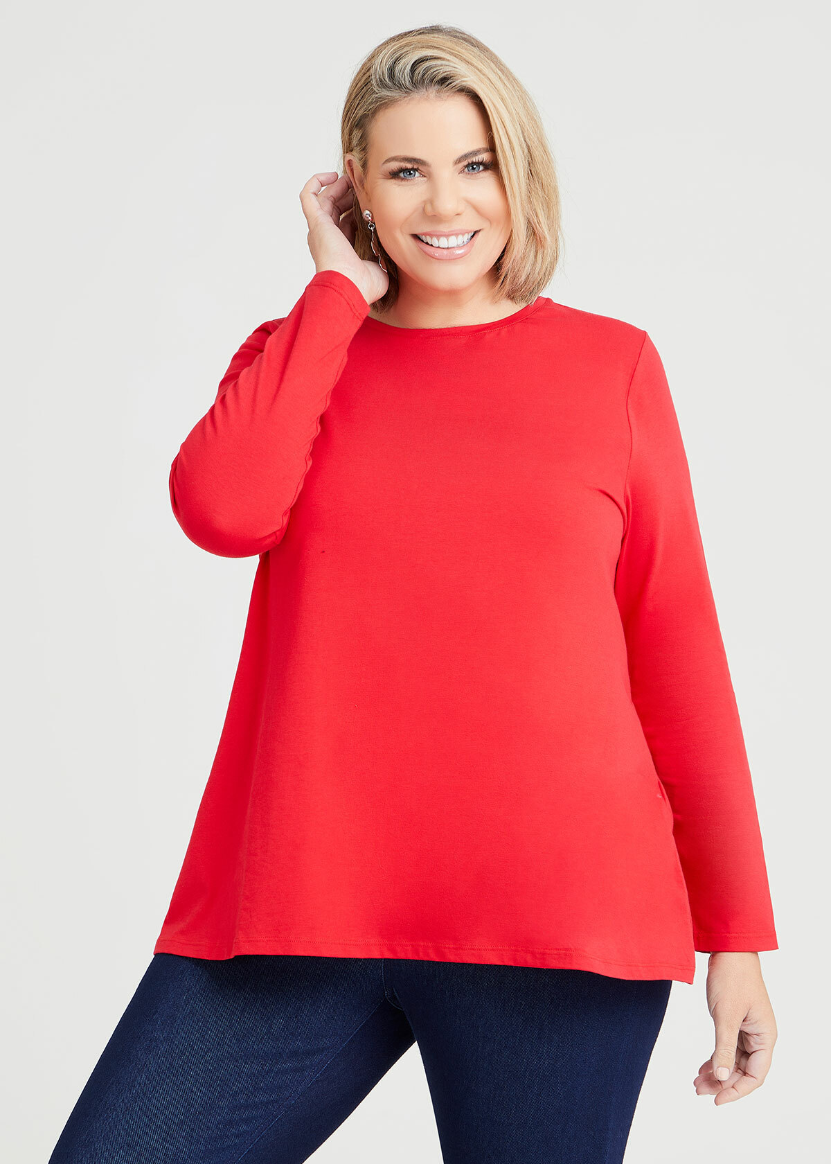 Shop Plus Size Organic Long Sleeve Basic Top, Red | Taking Shape AU