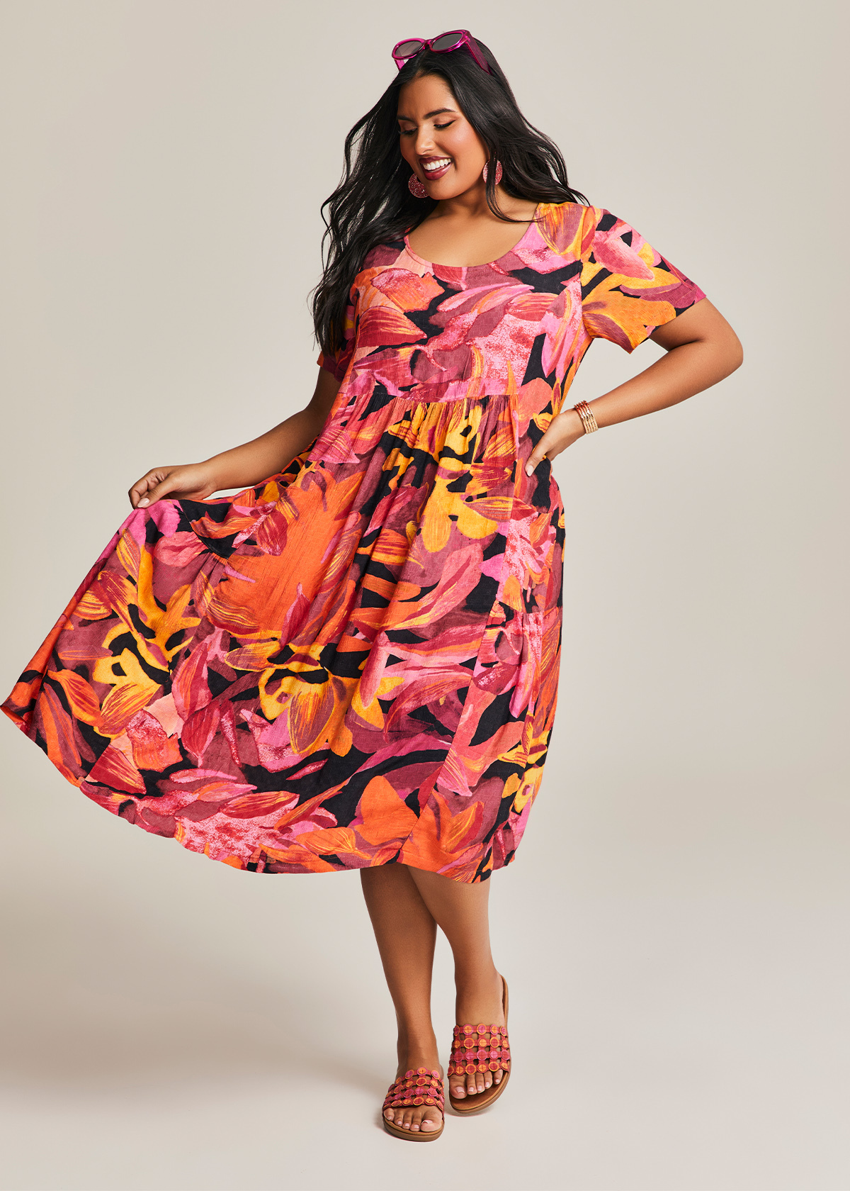 Shop Plus Size Natural Pocket Midi Dress, Orange | Taking Shape AU
