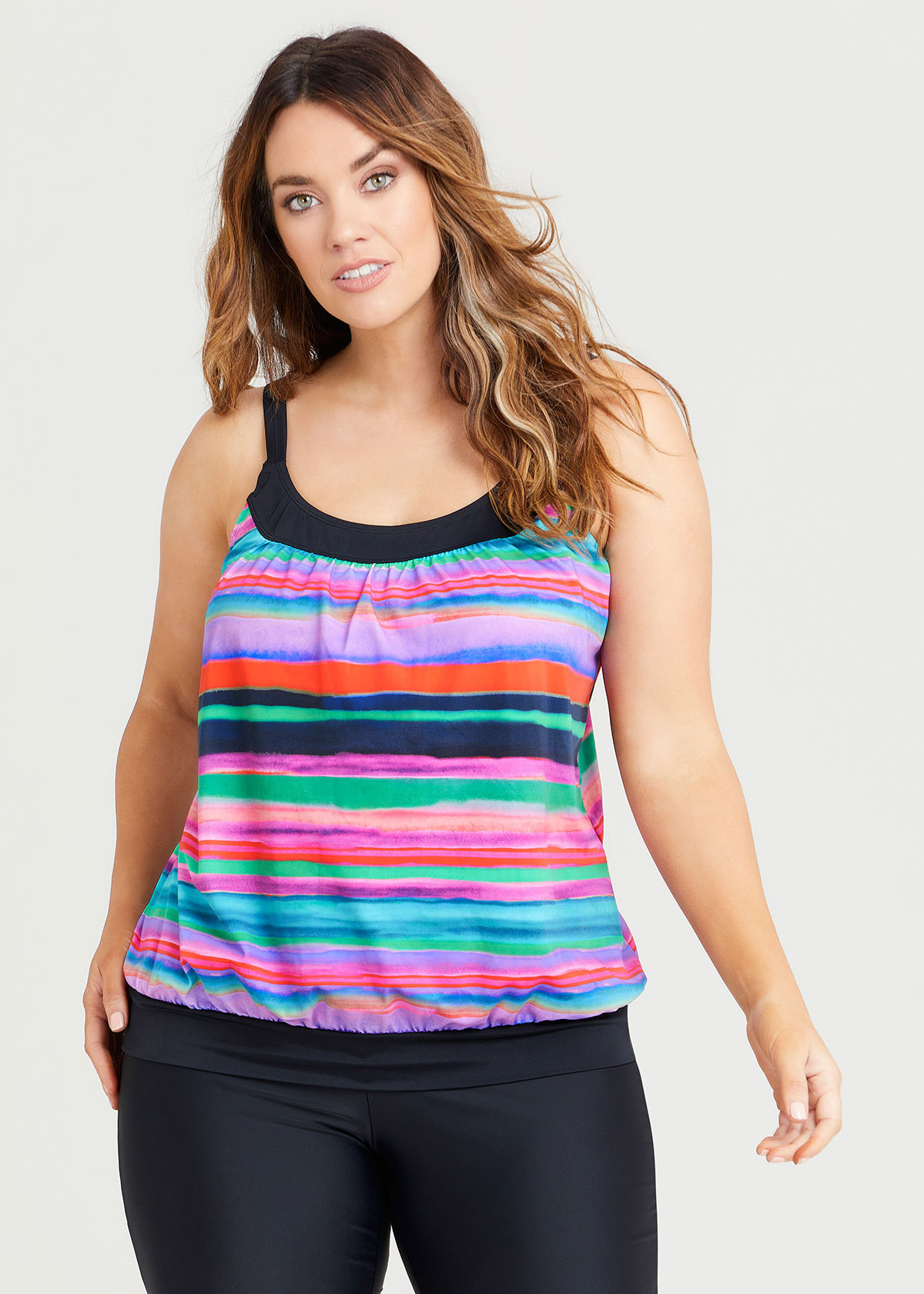 Shop Plus Size Bright Stripes Blouson Tankini, Multi | Taking Shape AU