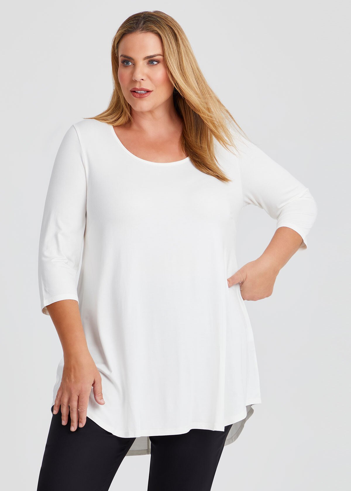 Plus Size Women's White Bamboo 3/4 Sleeve Top | Taking Shape AU