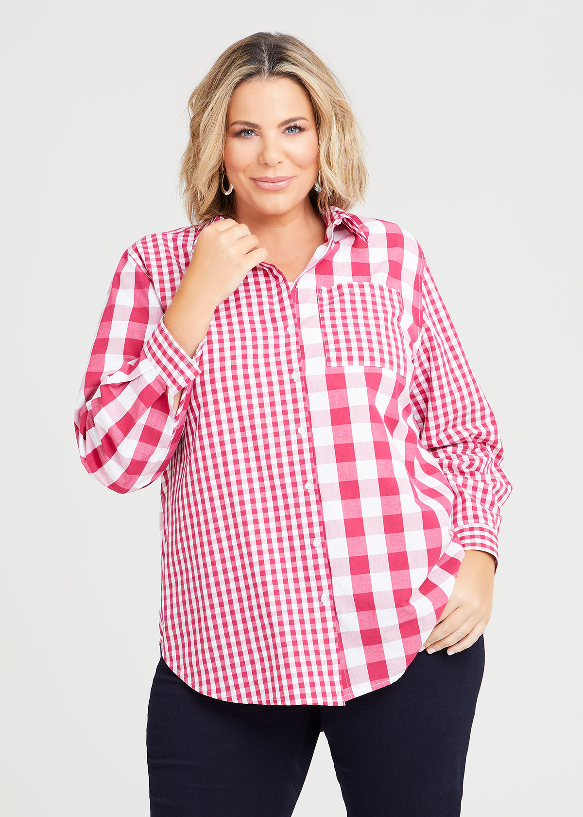 Shop Plus Size Cotton Check Mix Shirt in Red | Taking Shape AU