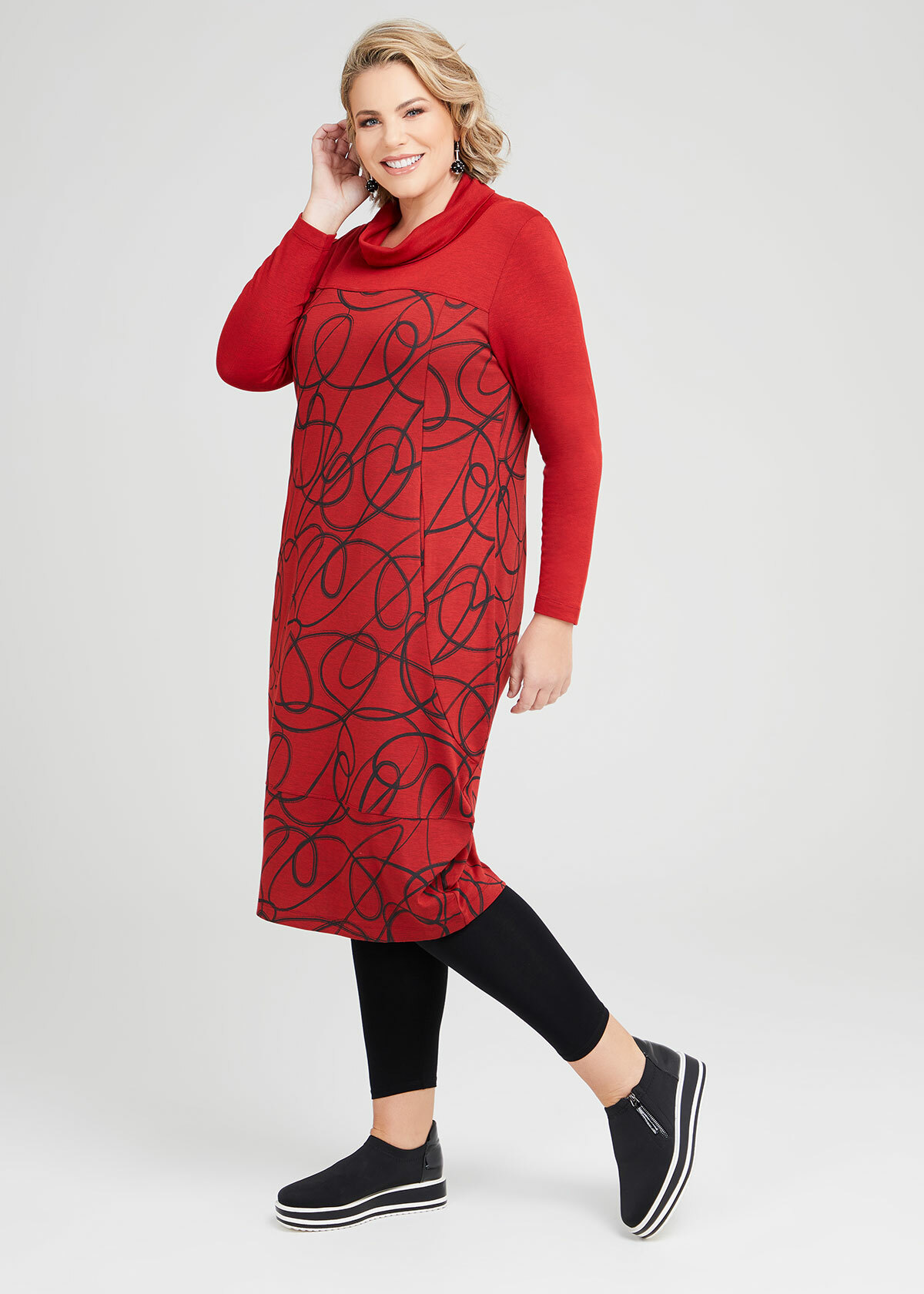Shop Plus Size Natural Abstract Panelled Dress, Red | Taking Shape AU