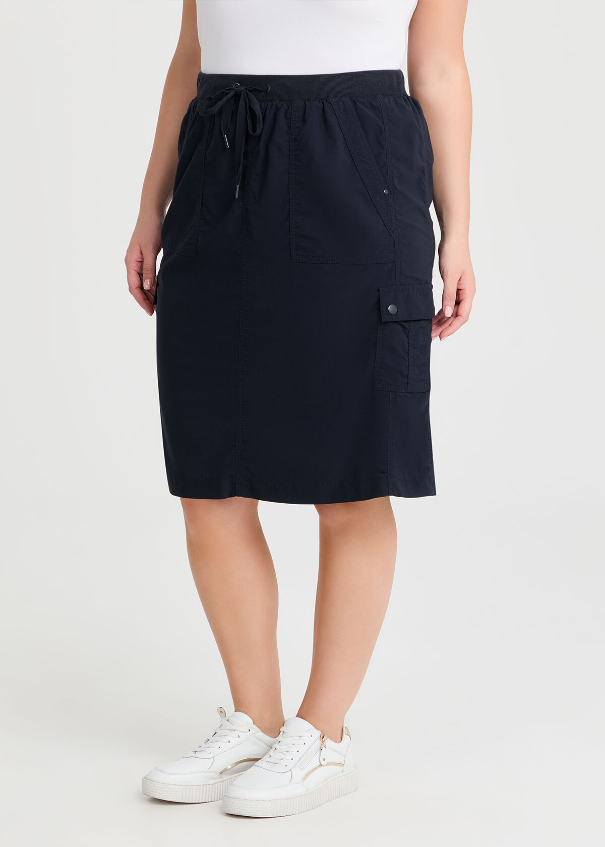 Shop Plus Size Castaway Cargo Knee Length Skirt, Navy | Taking Shape NZ