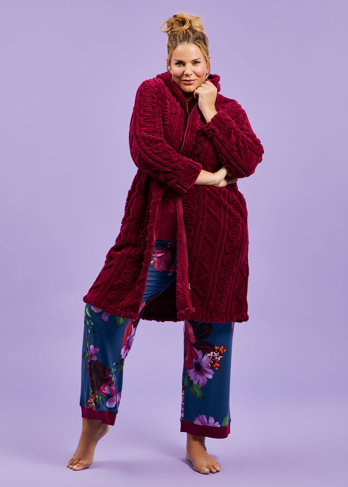 Shop Plus Size Plush Hooded Zip Up Robe, Red | Taking Shape NZ