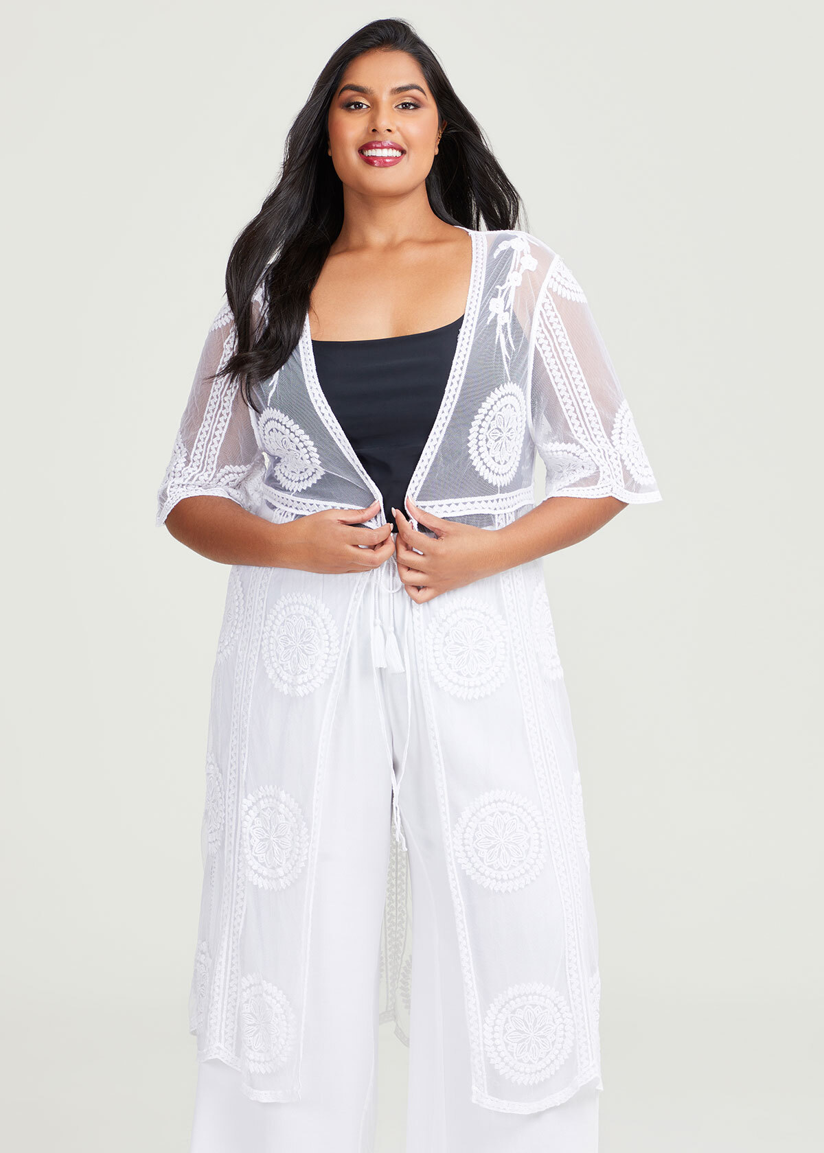 Shop Plus Size Embroidered Mesh Cover Up, White | Taking Shape AU