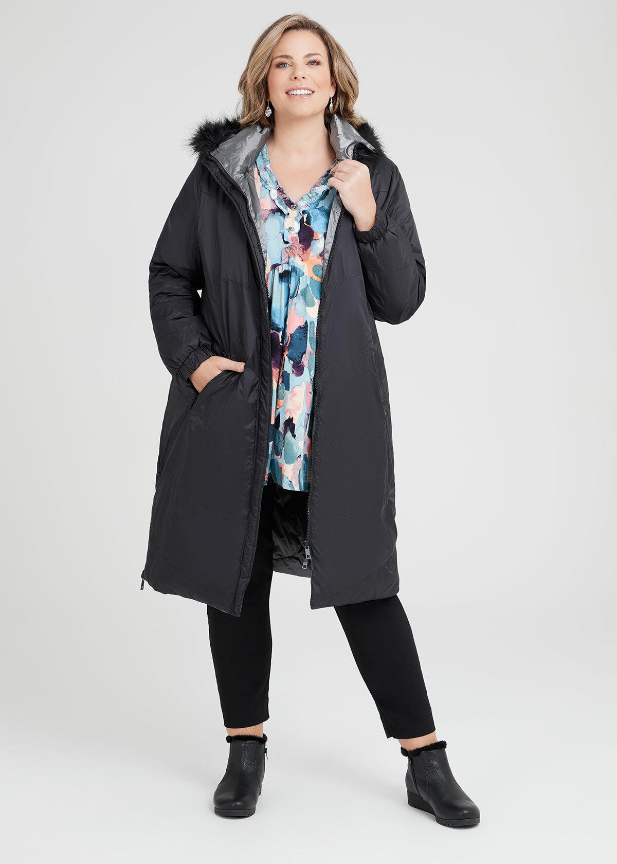 Shop Plus Size Reversible Malin Puffer Coat, Black | Taking Shape AU