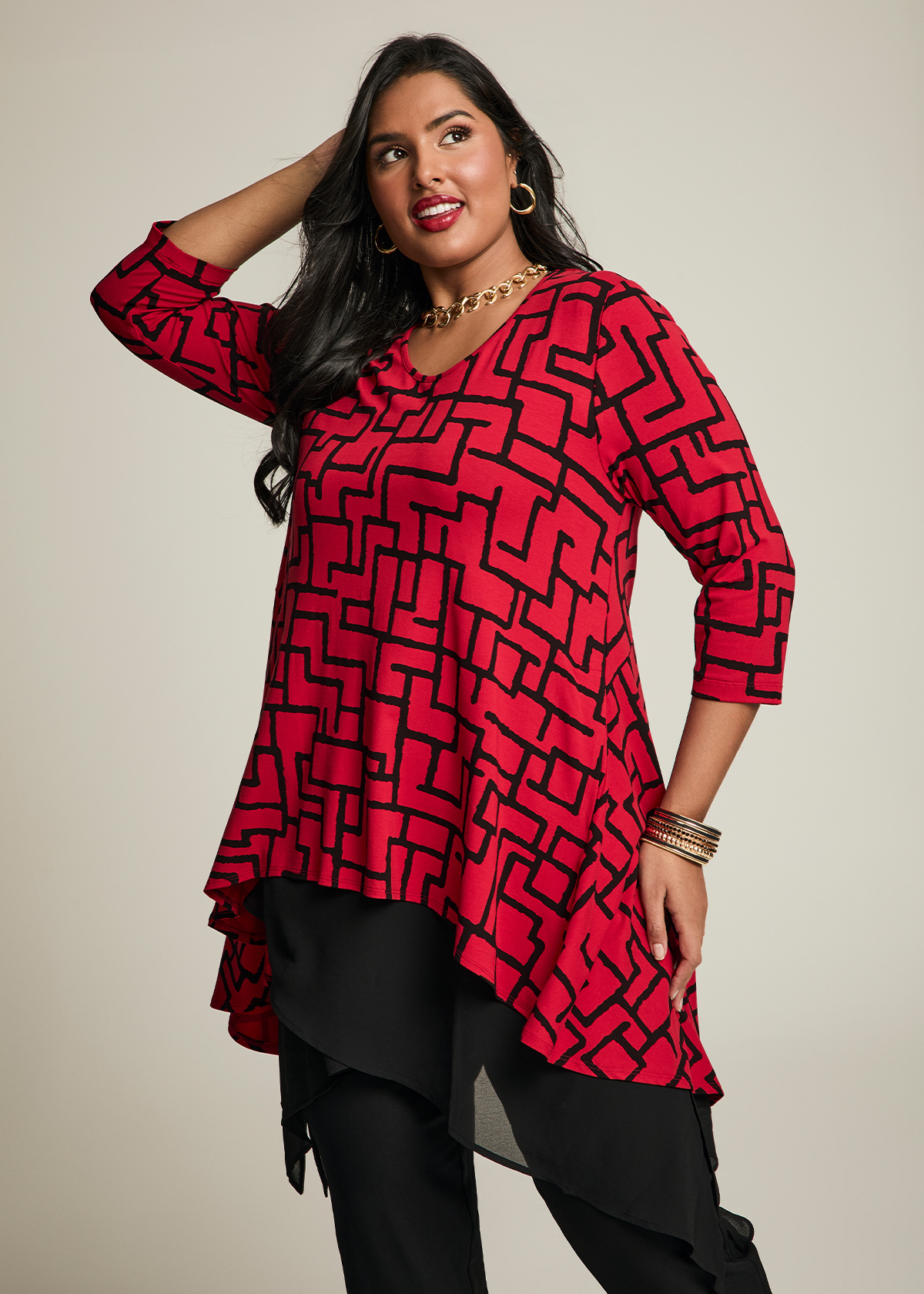 Shop Plus Size Swing Longline Natural Tunic, Red | Taking Shape AU