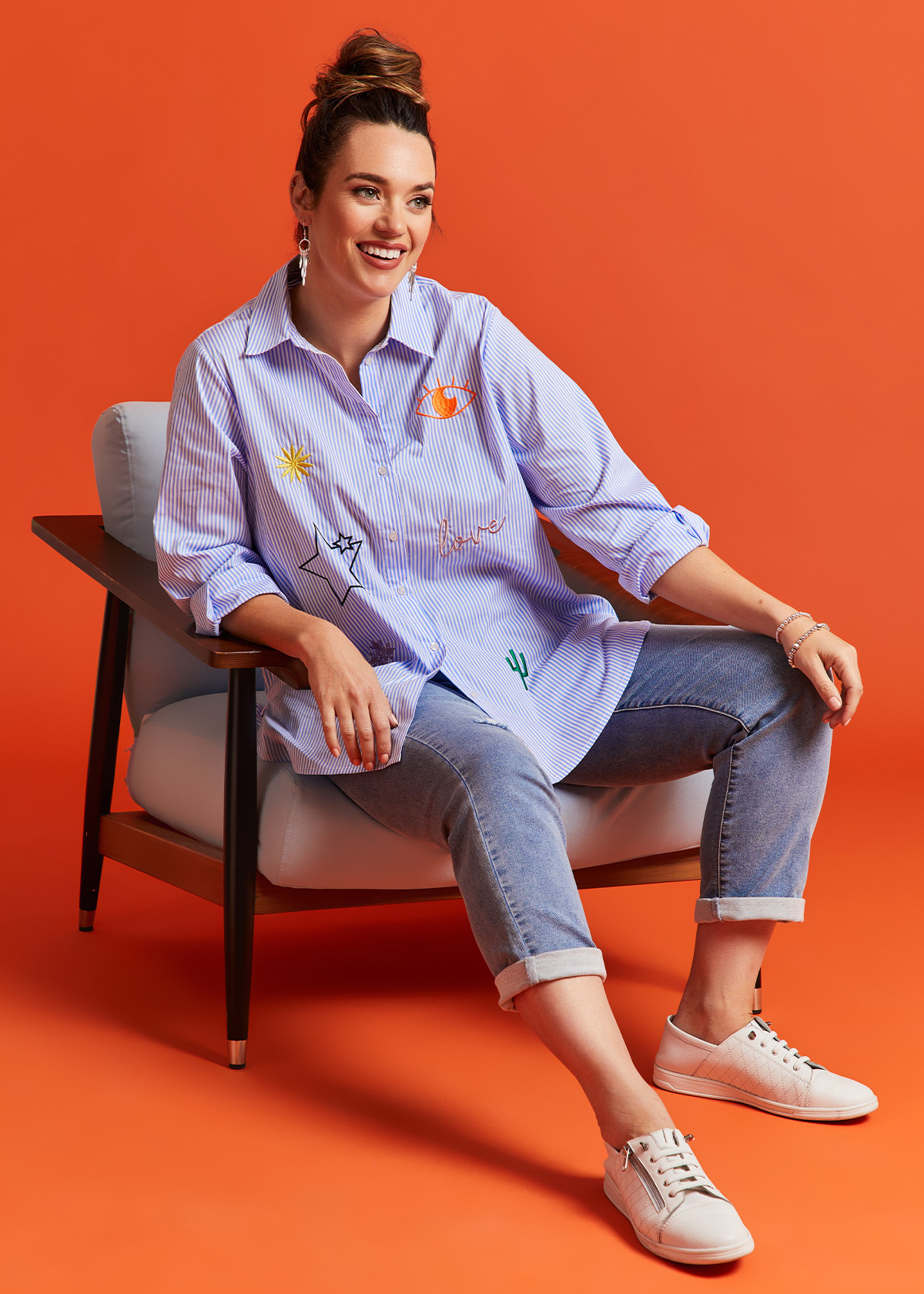 Shop Plus Size Cotton Stripe Embroidery Shirt, Blue | Taking Shape AU