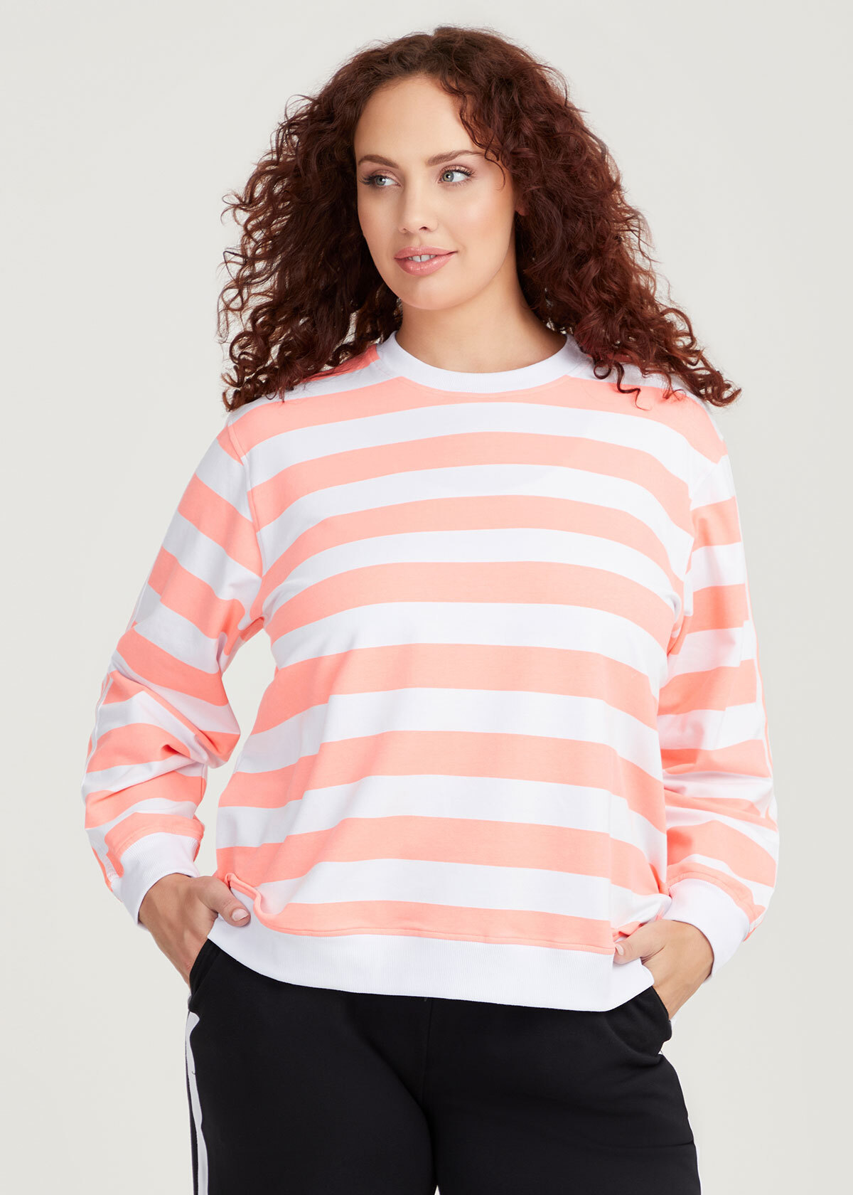 Shop Plus Size Cotton Active Stripe Sweatshirt in Red | Taking Shape NZ