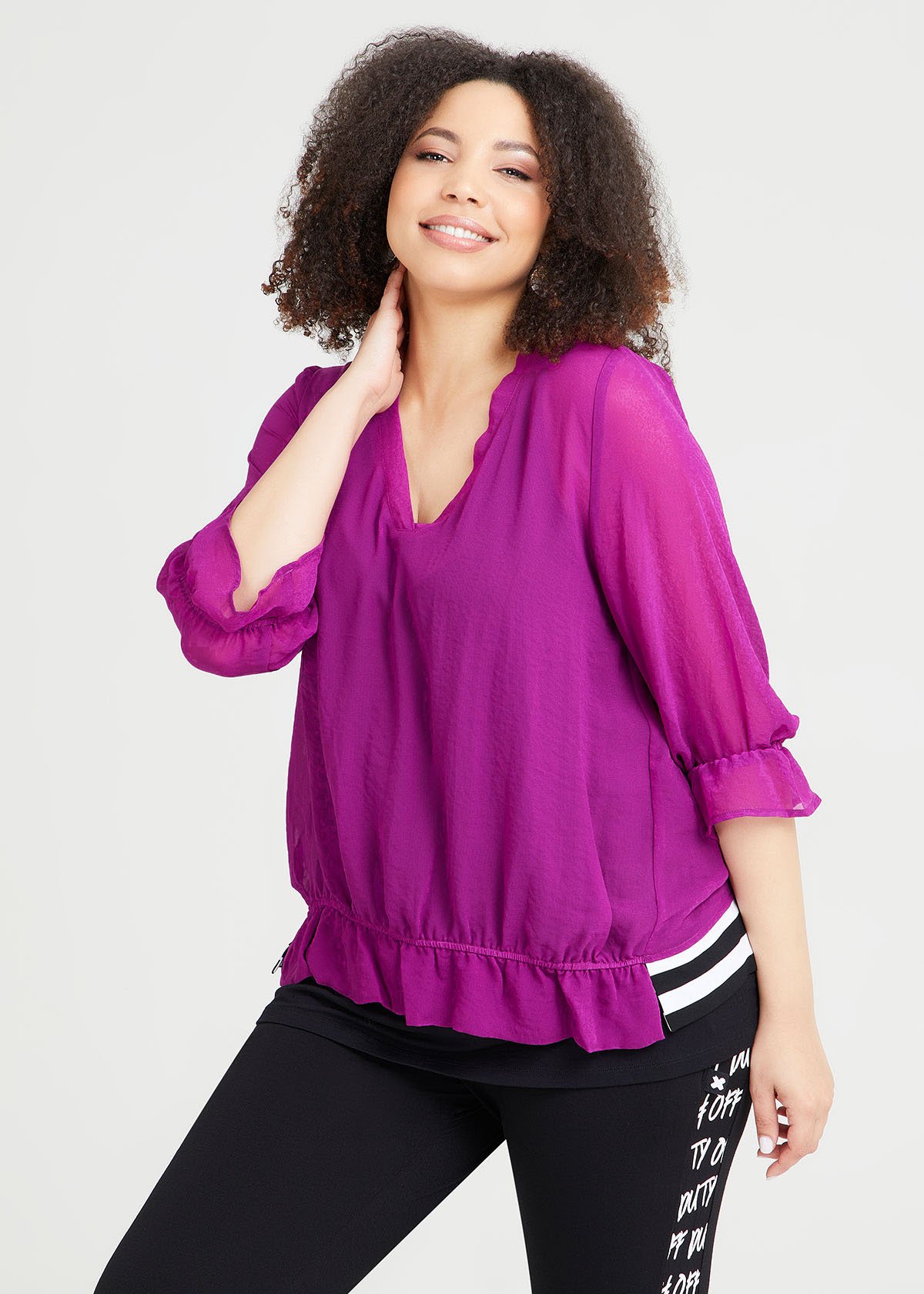 Shop Plus Size Chiffon Bron Ruffle Top in Purple | Taking Shape AU