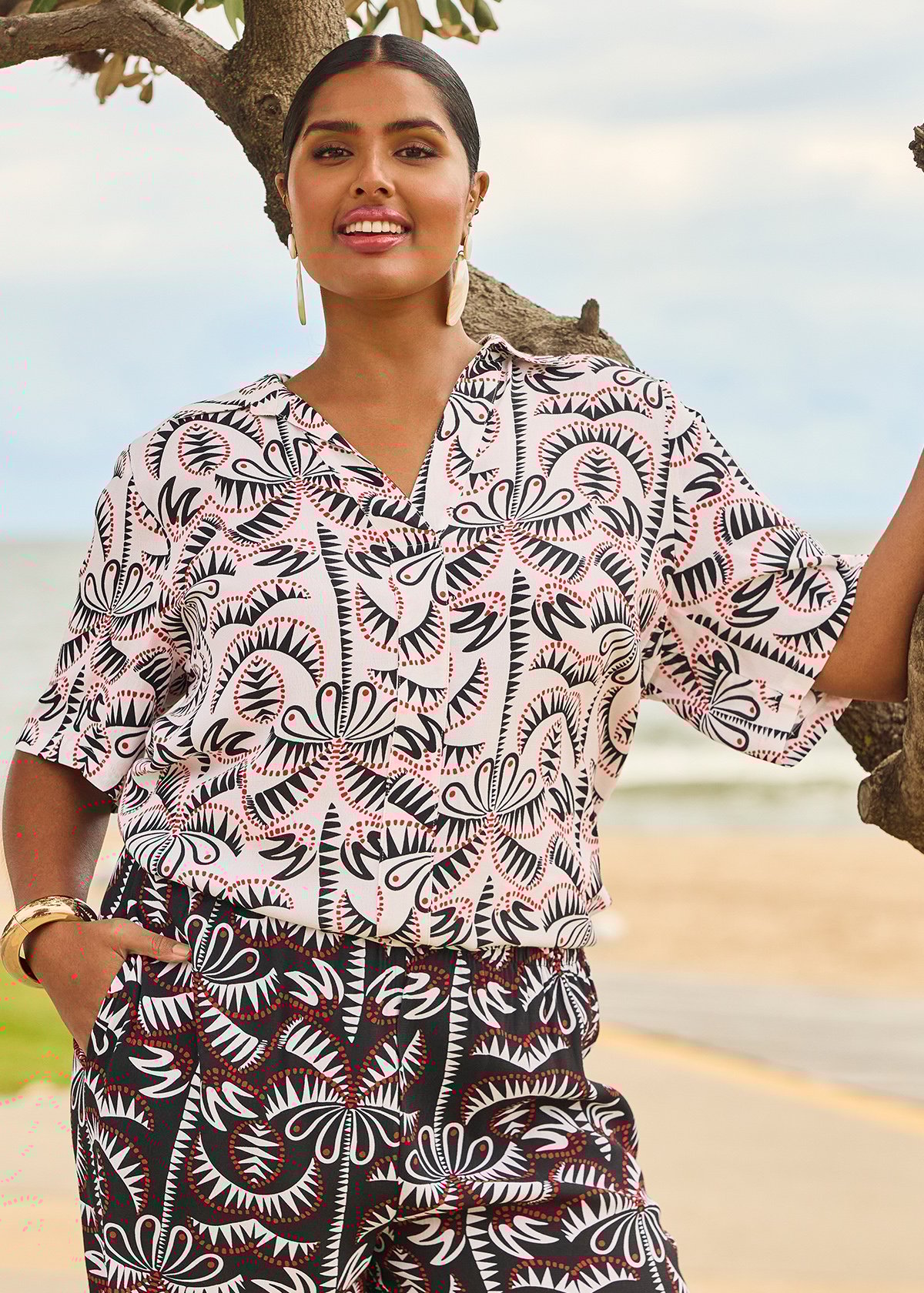 Shop Plus Size Natural Lola Collar Top, Multi | Taking Shape NZ