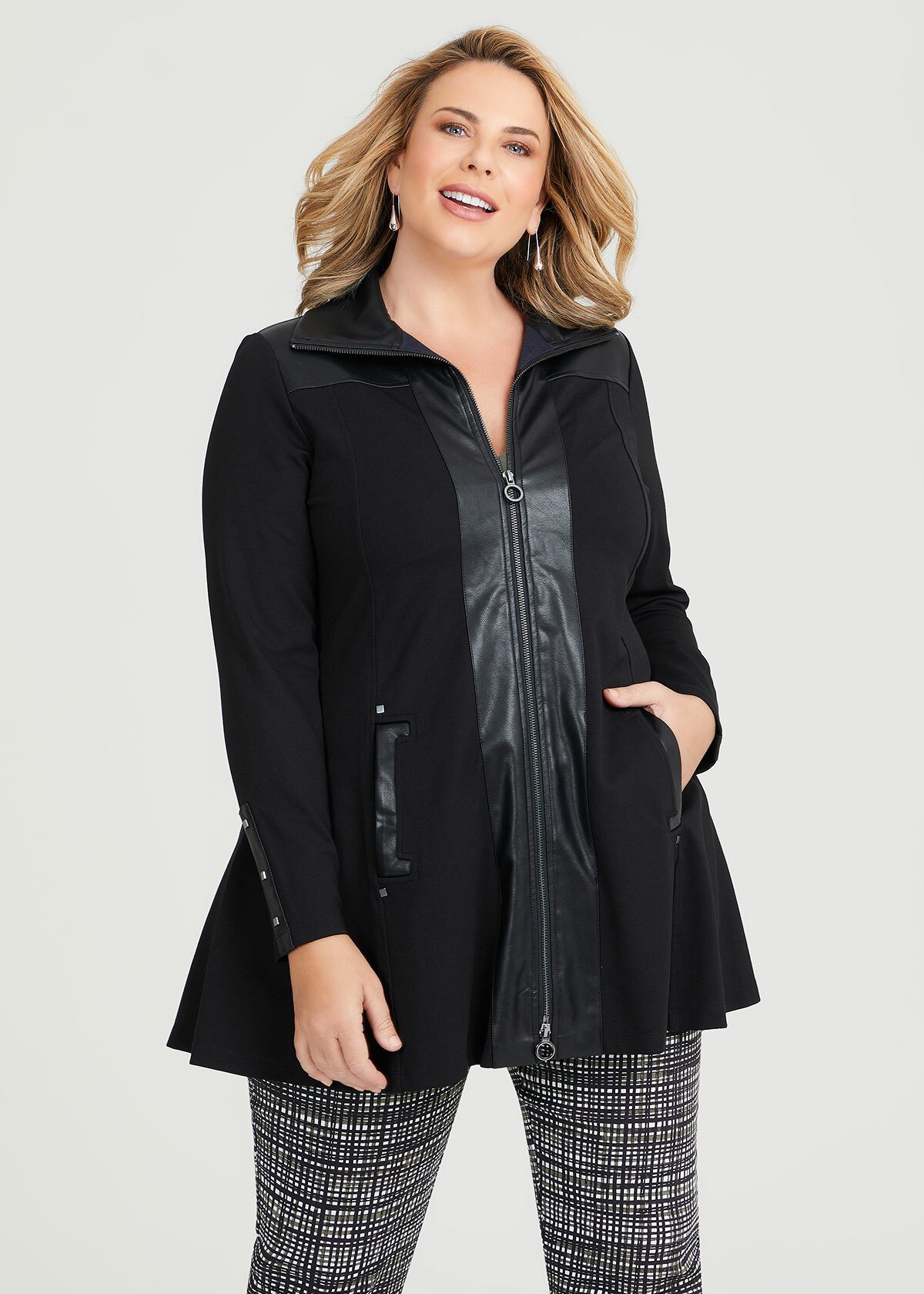 Shop Plus Size Zip Bamboo & Pleather Jacket, Black | Taking Shape NZ