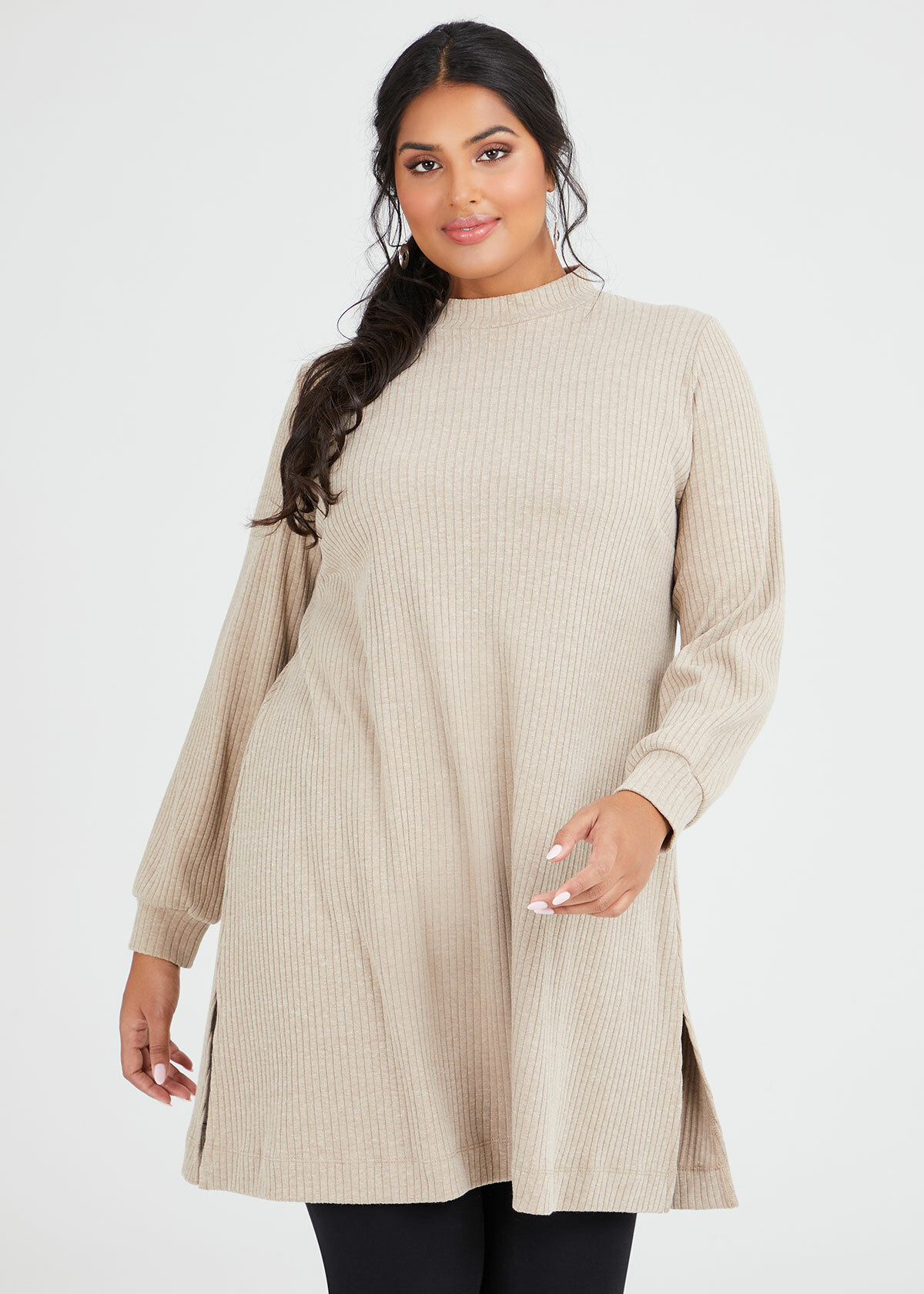 Shop Plus Size Rib Mock Neck Tunic, Brown | Taking Shape AU