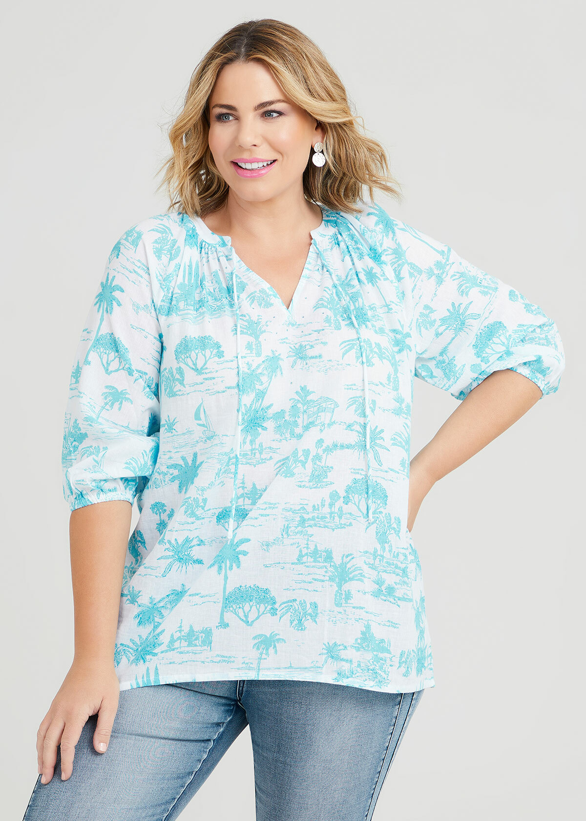 Shop Plus Size Cotton Tolie De Jouy Top, Multi | Taking Shape AU