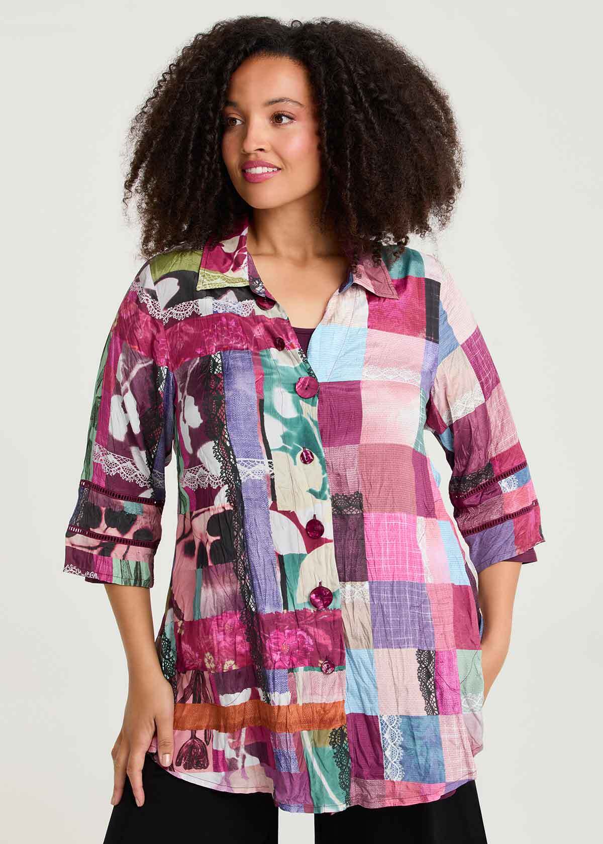 Shop Plus Size Berry Bliss Natural Spliced Shirt, Multi | Taking Shape NZ