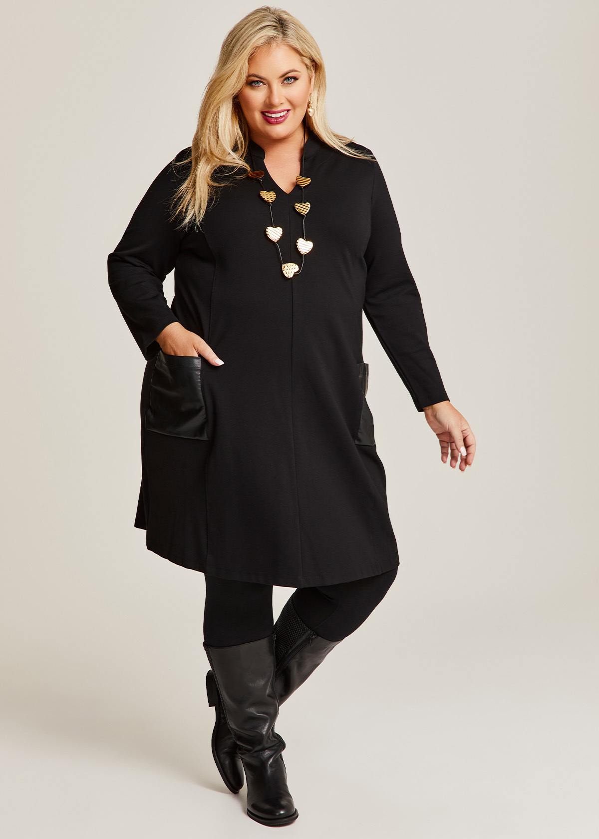 Shop Plus Size Bamboo Ponte Pocket Shift Dress, Black | Taking Shape AU