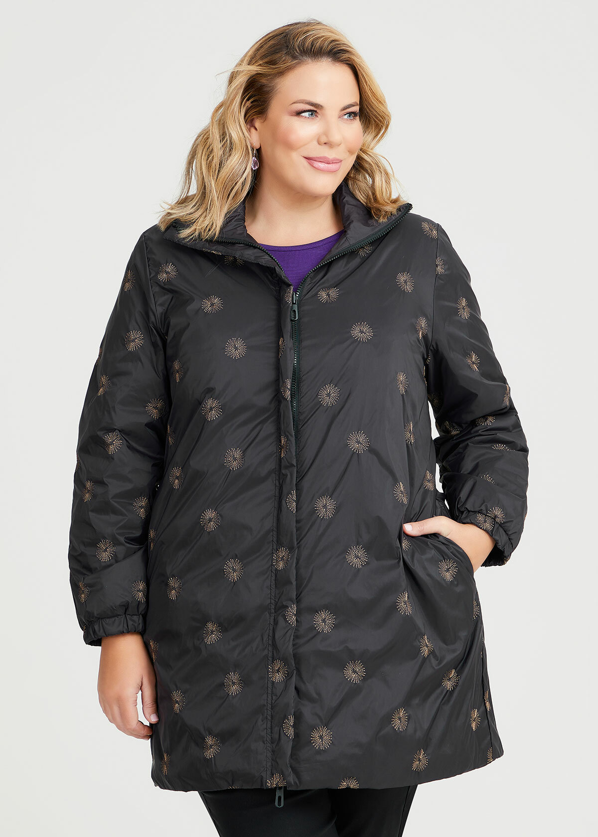 Shop Plus Size Stella Embroidery Reversible Puffer in Black | Taking Shape AU