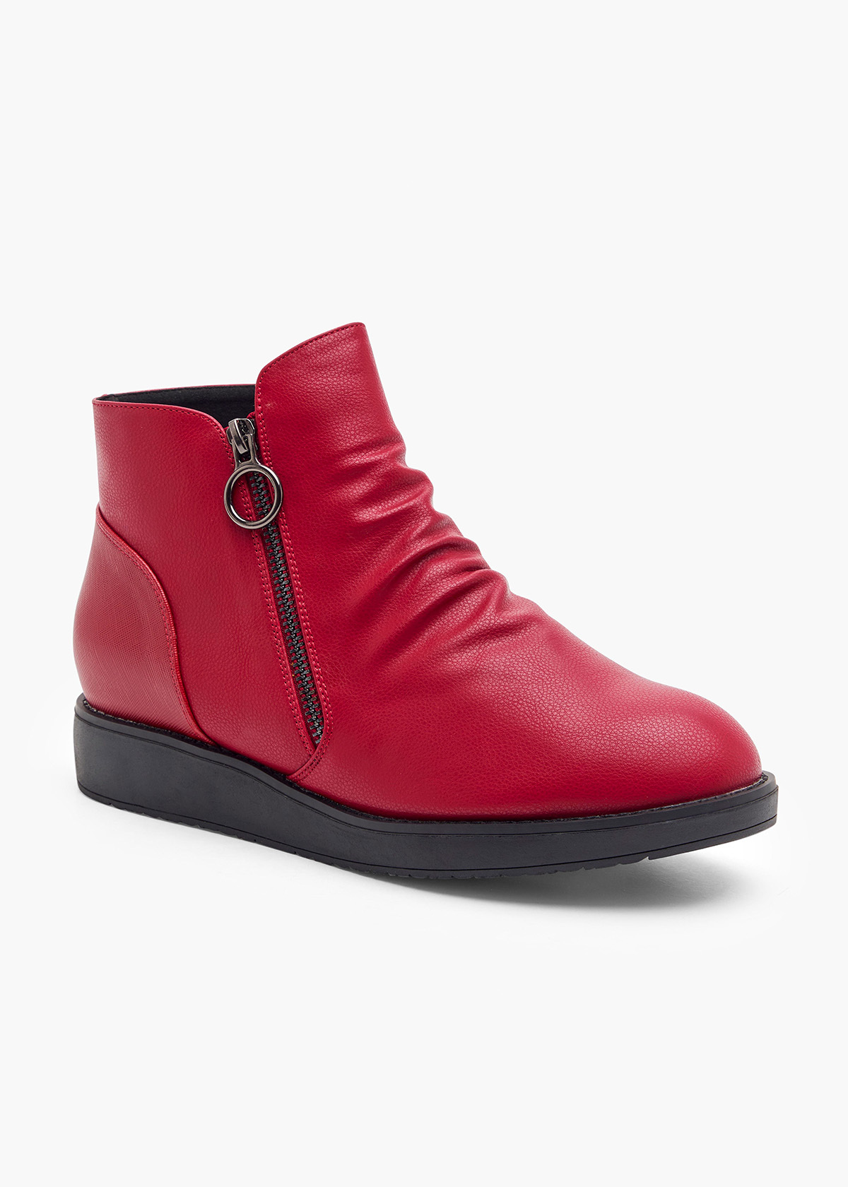Shop Red Wedge Ruched Zip Boot | Comfortable Shoes | Taking Shape AU