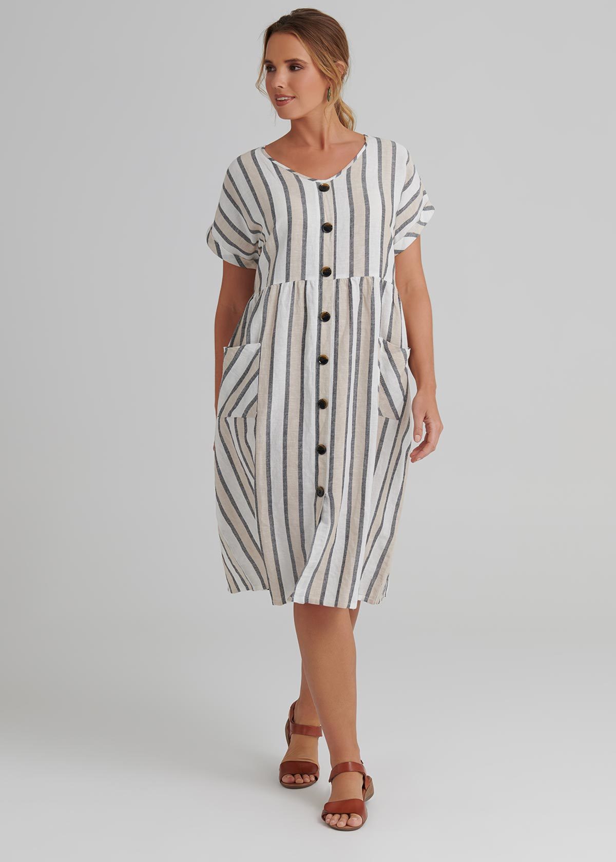 Shop Plus Size Stripe Linen Dress, Stripes | Taking Shape AU