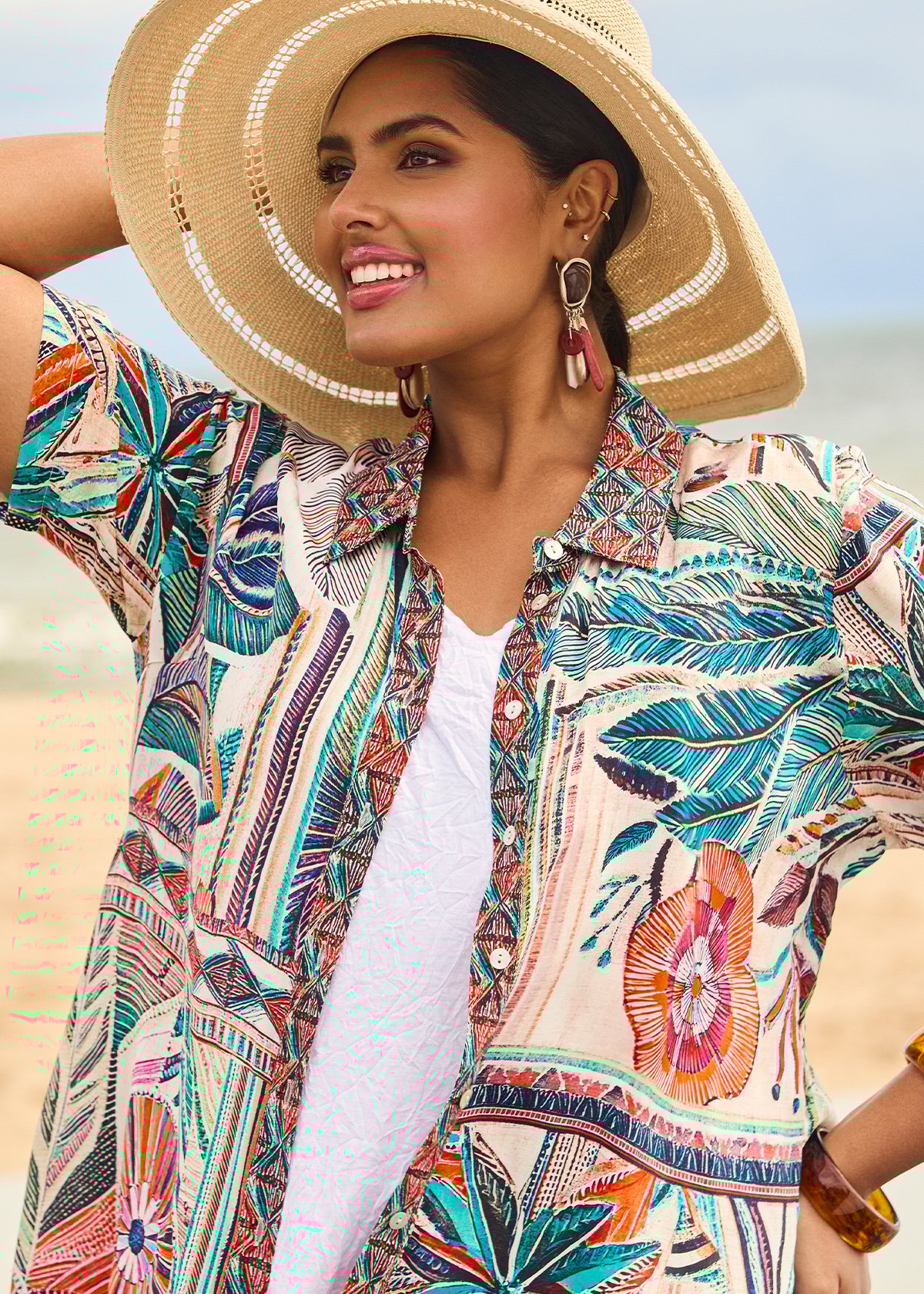 Shop Plus Size Natural Calabria Shirt, Multi | Taking Shape SG