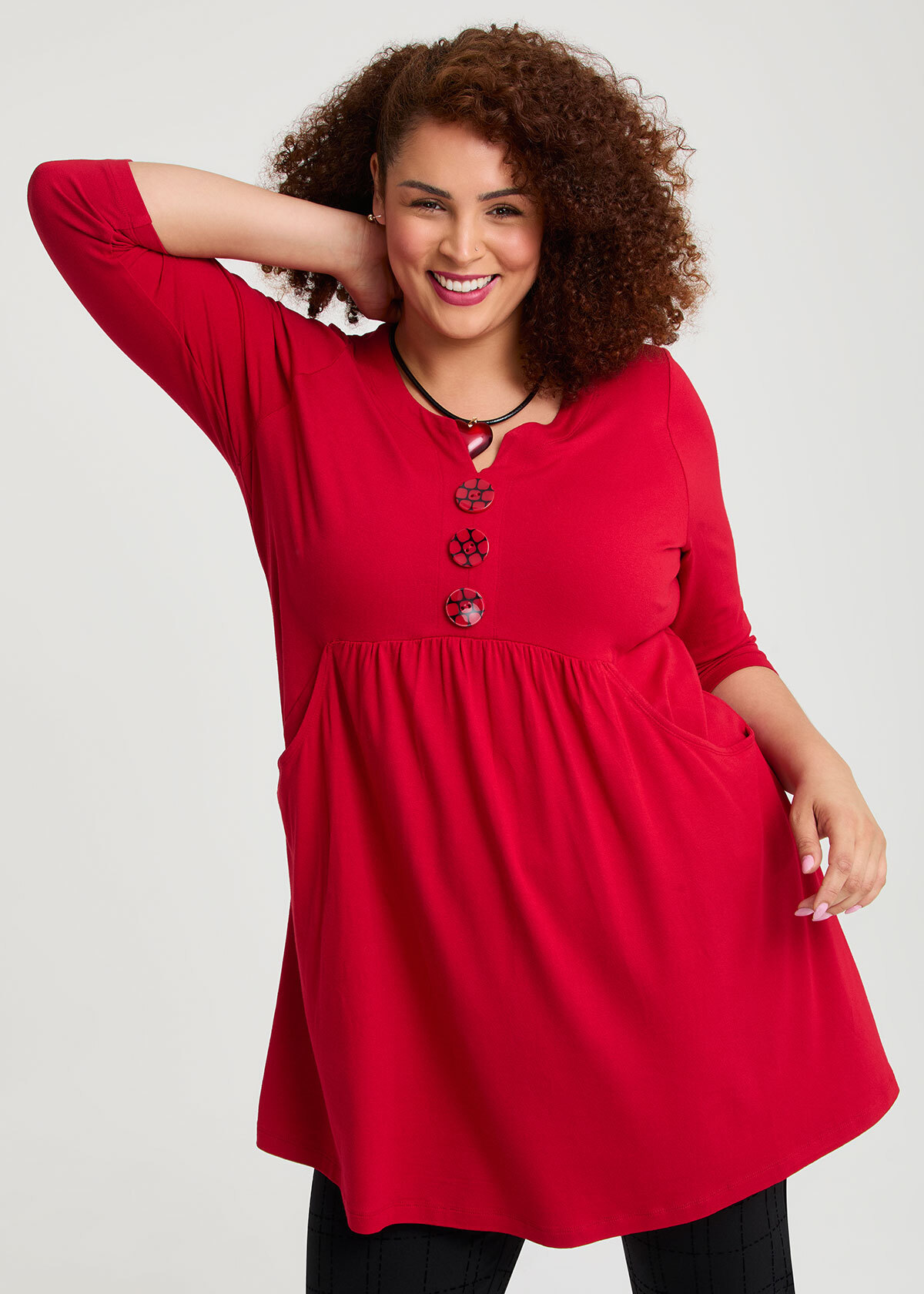 Shop Plus Size Button Me Up Wiseguy Natural Tunic, Red | Taking Shape UK