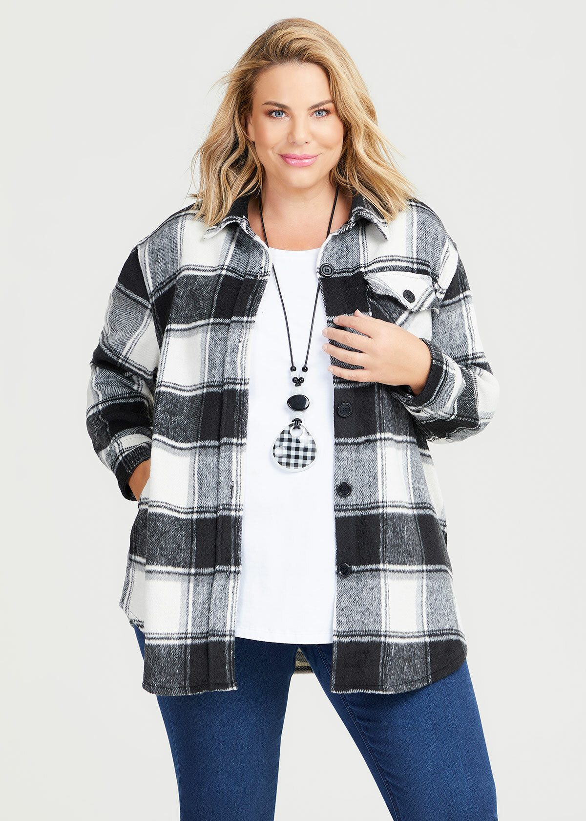 Shop Plus Size Chelsea Check Shacket in Black | Sizes 12-30 | Taking ...