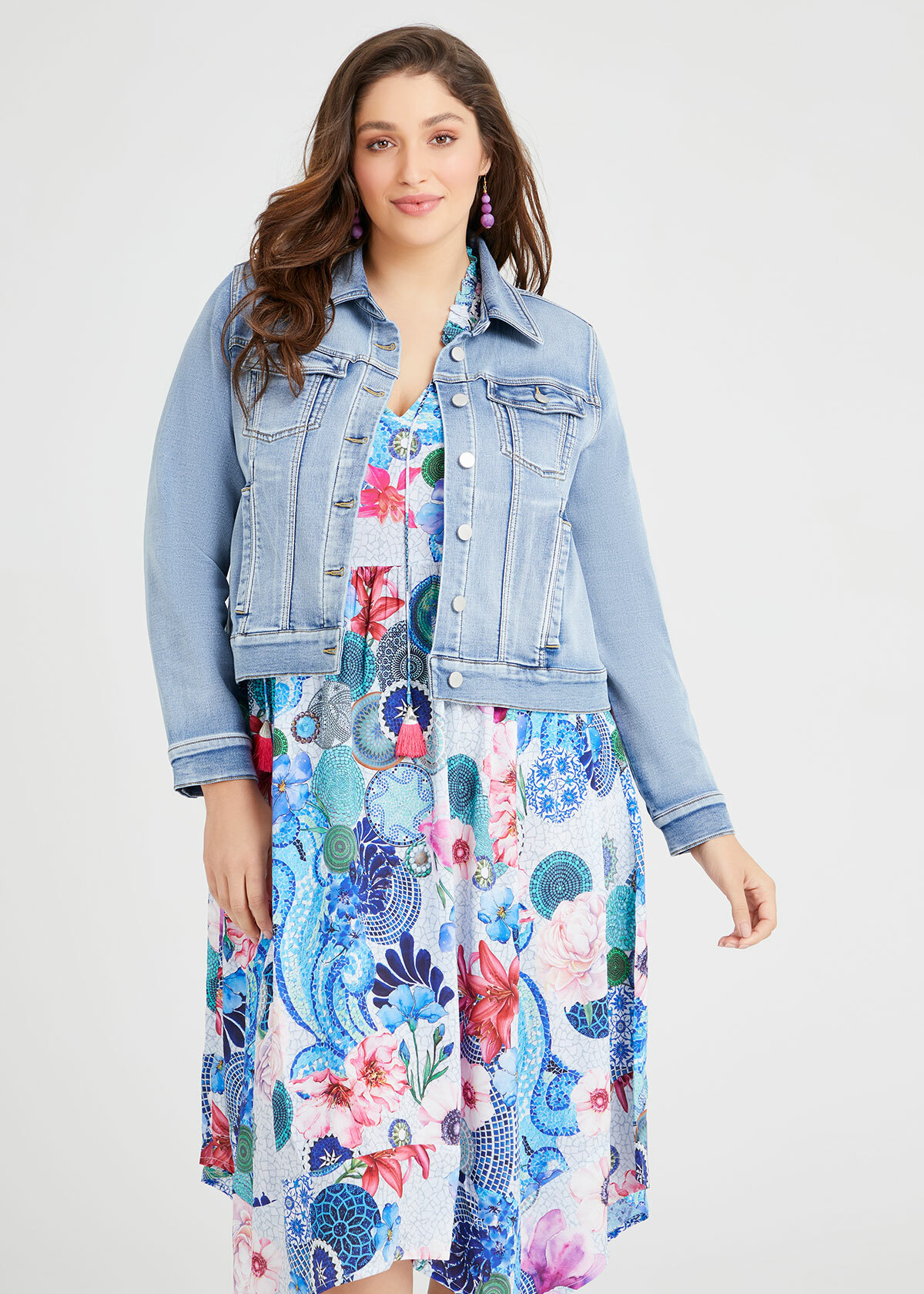 Shop Plus Size Distressed Crop Denim Jacket, Blue | Taking Shape AU