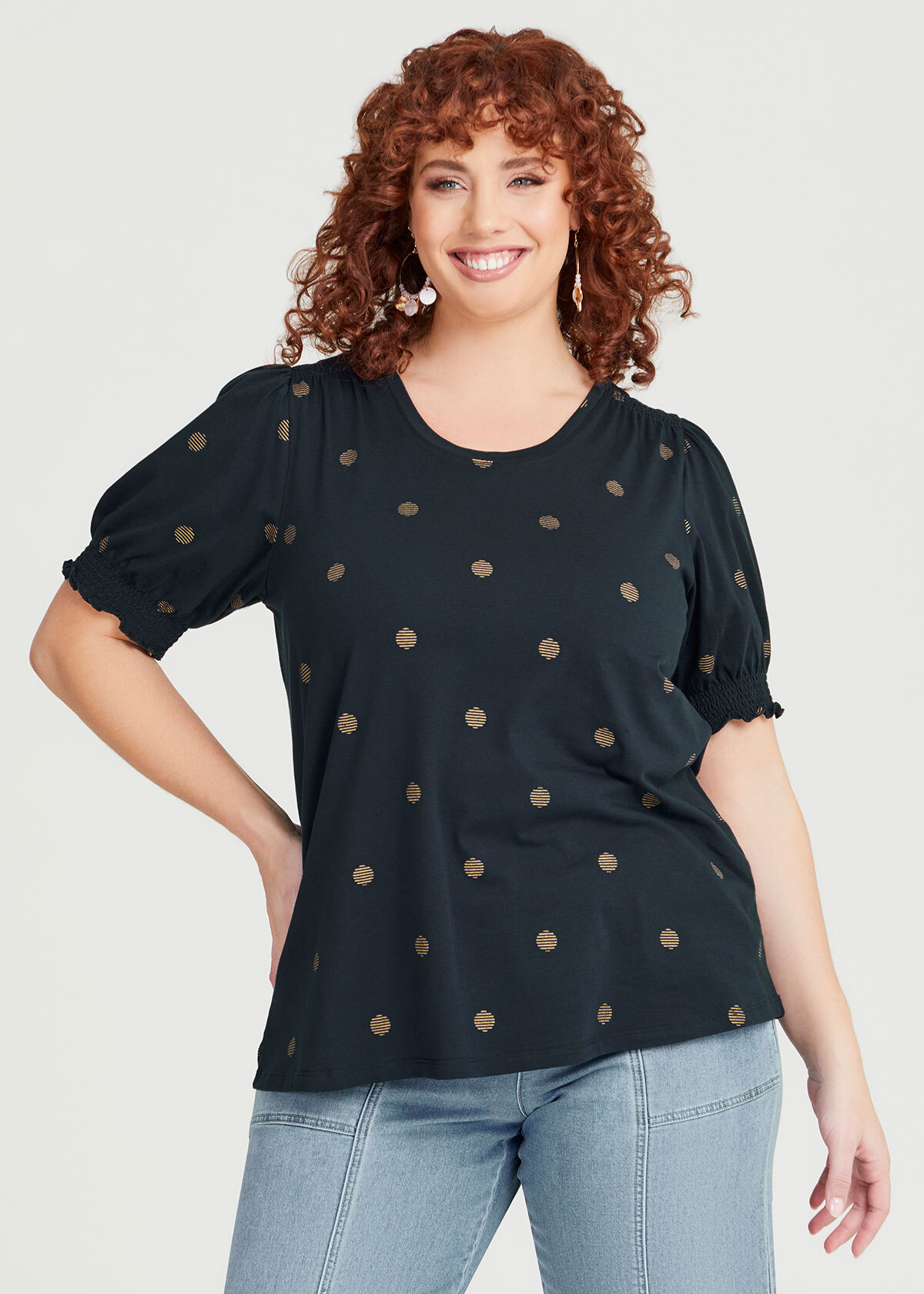 Shop Plus Size Cotton Shirred Spots Top, Blue | Taking Shape AU