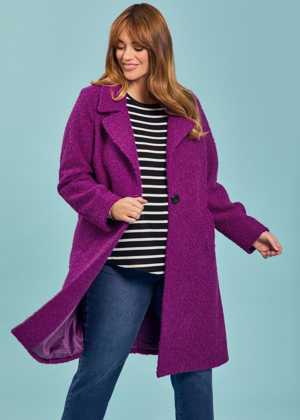 Shop Plus Size Cocoon Longline Coat, Purple | Taking Shape AU