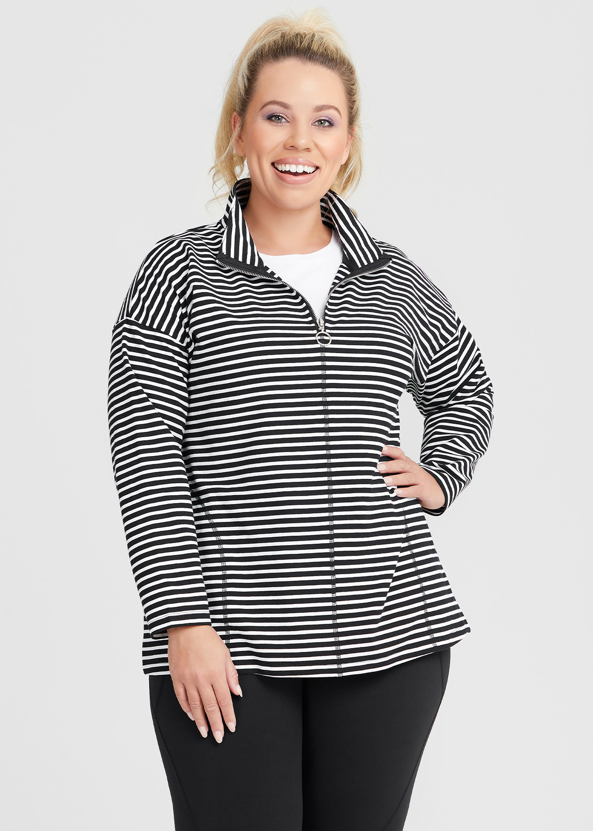 Shop Plus Size Organic Active Stripe Top, Black | Taking Shape AU