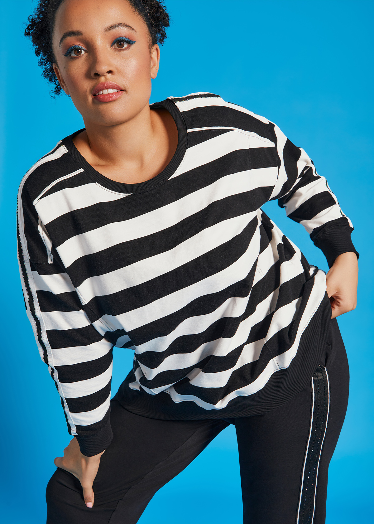 Shop Plus Size Cotton Stripe Sweatshirt, Black | Taking Shape UK